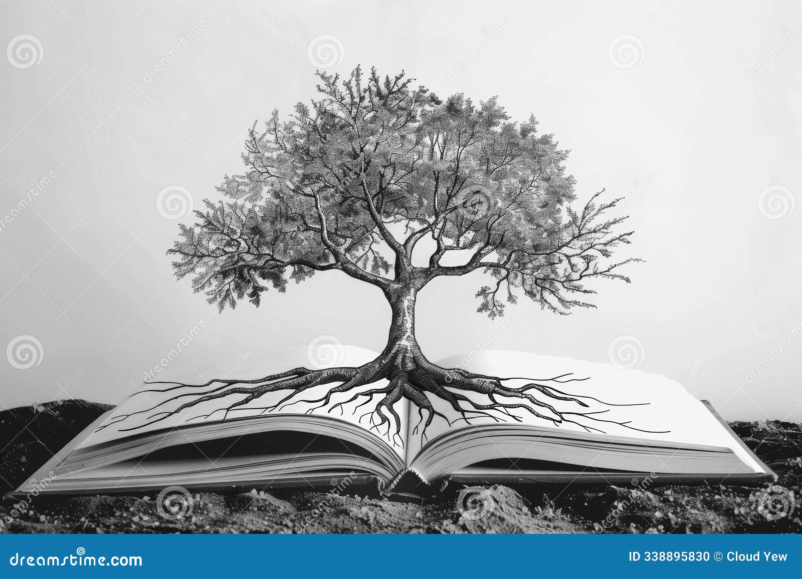 Simple Line Drawing of a Tree with Roots in a Book. Stock Illustration ...