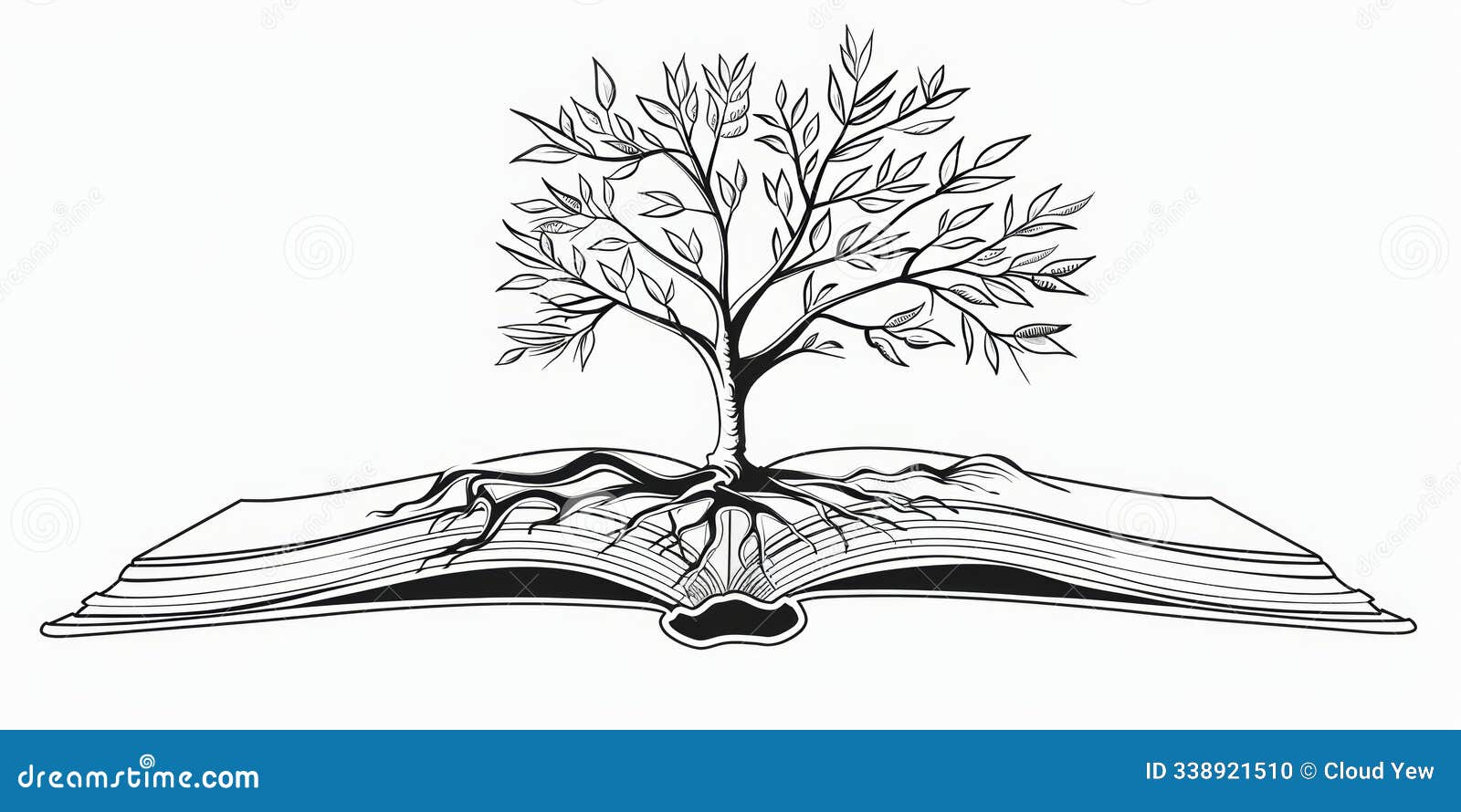 Simple Line Drawing of a Tree with Roots in a Book. Stock Illustration ...