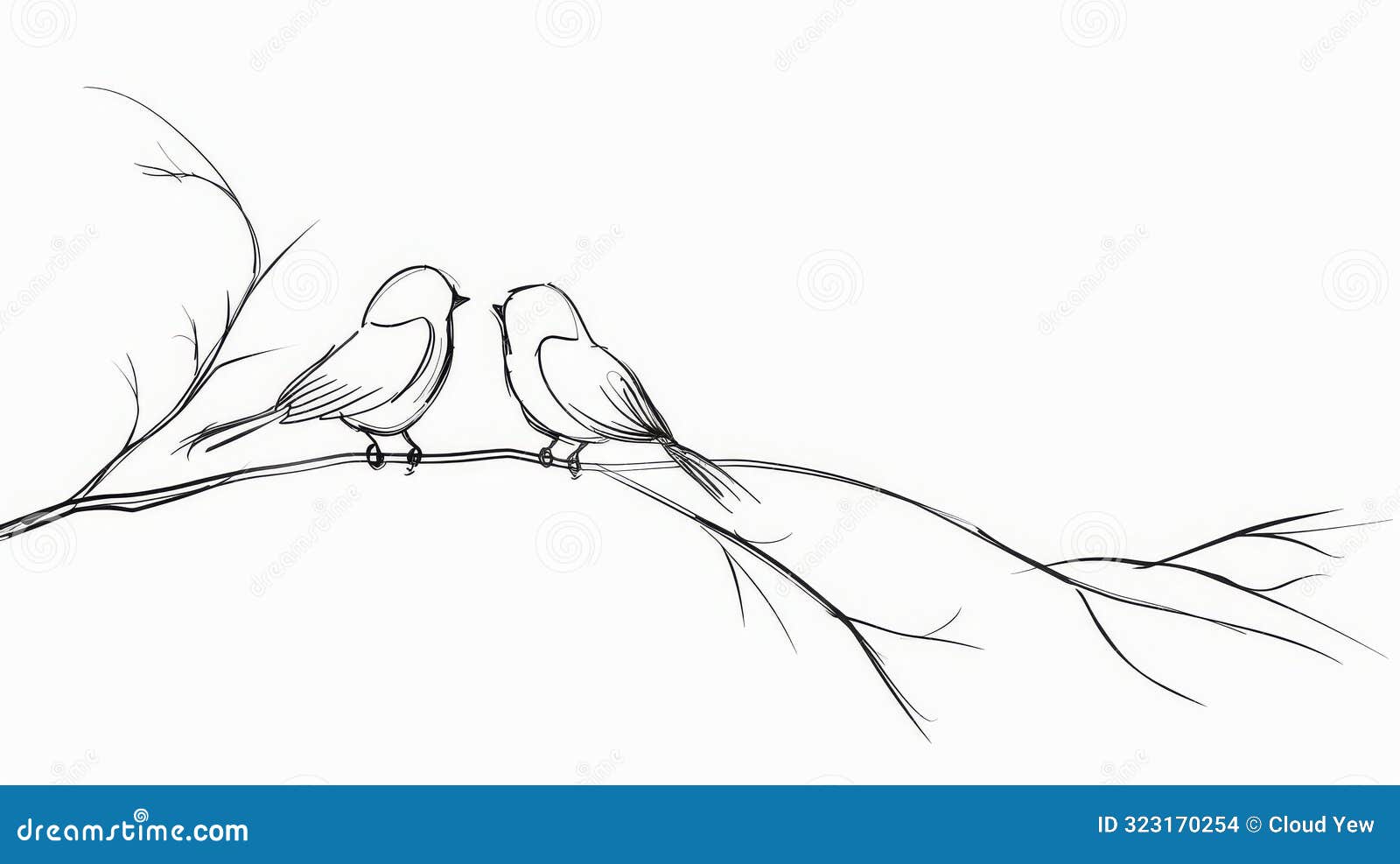 A Simple Line Drawing of Two Birds Perched on a Branch Stock ...