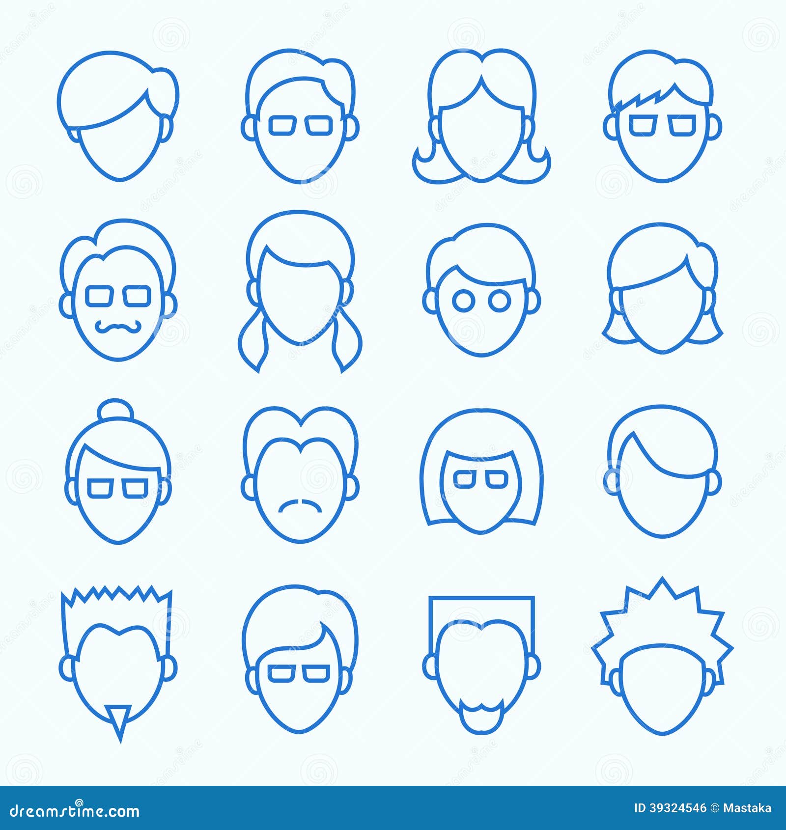 Simple Line Faces Icons Set Stock Illustration - Illustration of male ...