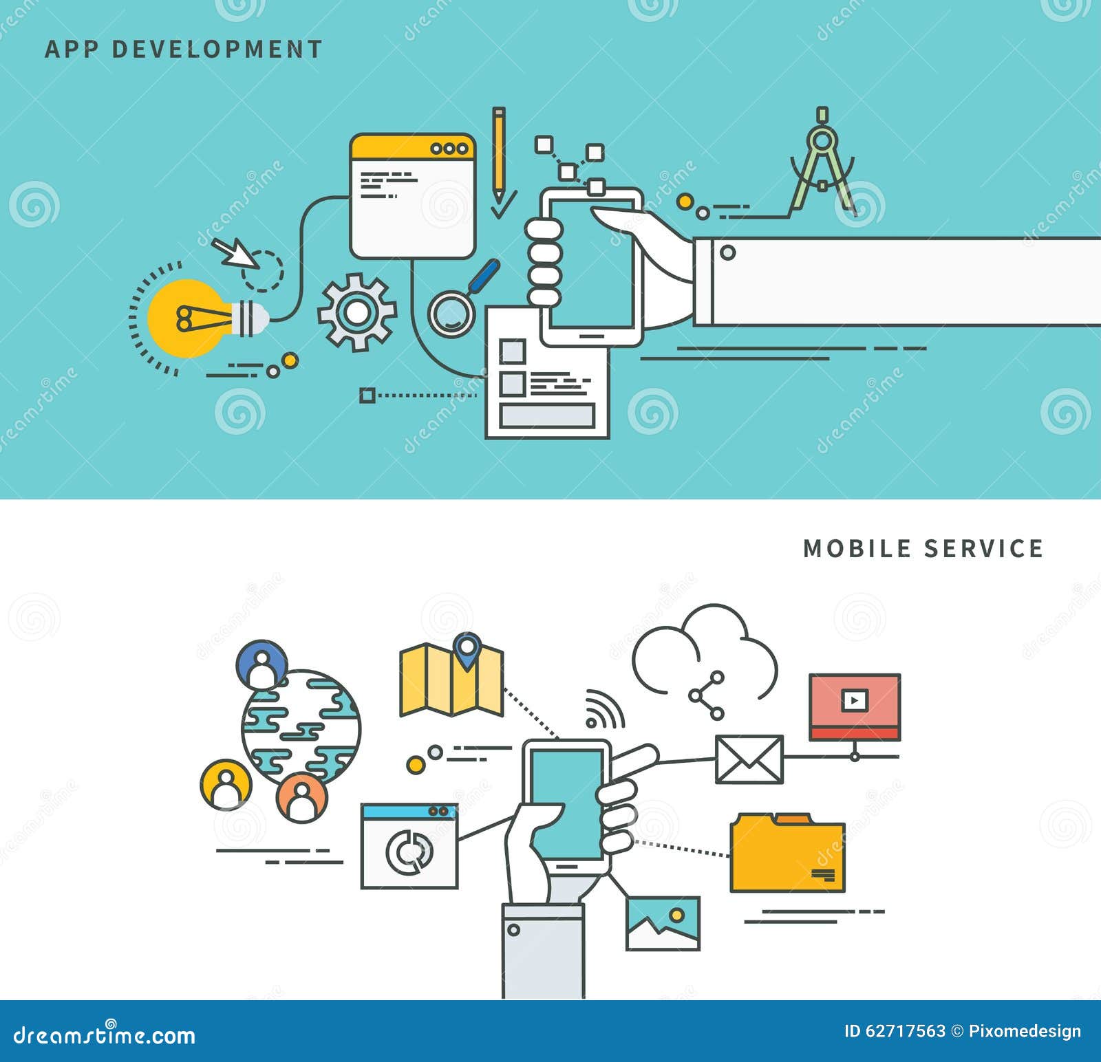 Simple Line Flat Design of App Development & Mobile Service, Modern ...
