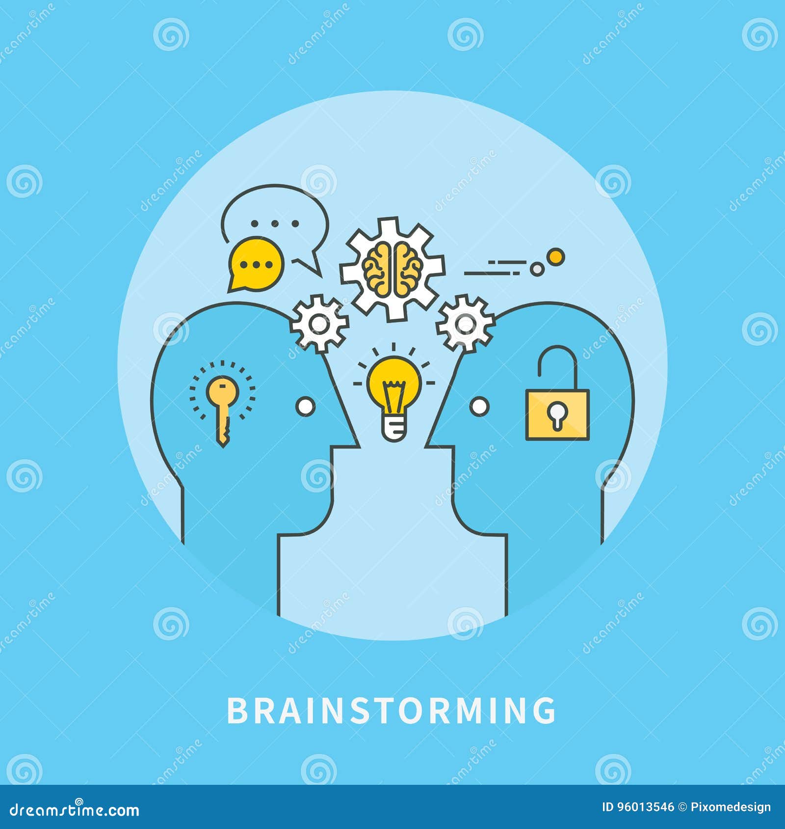 Simple Line Flat Design of Brainstorming, Modern Illustration Stock ...