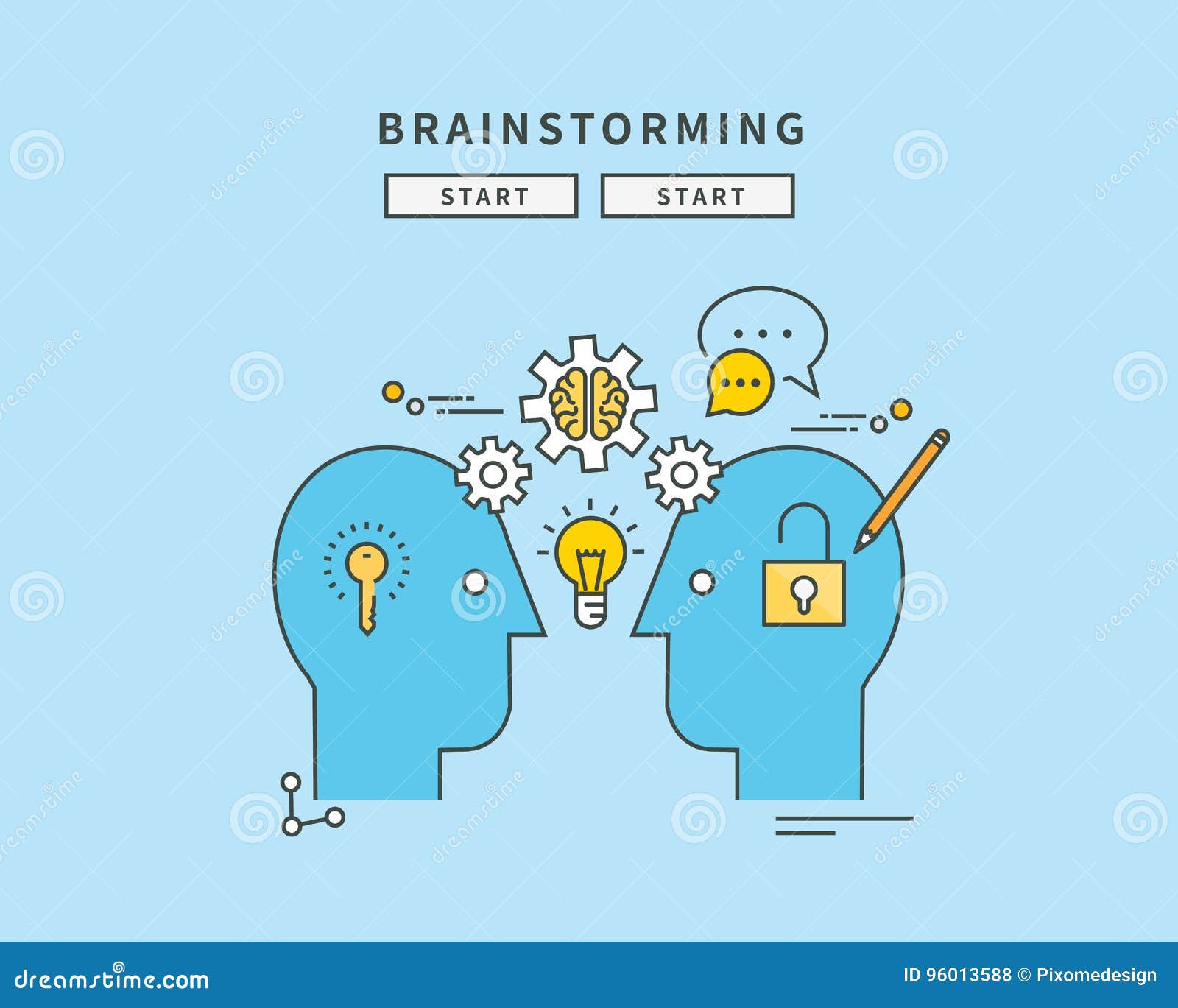Simple Line Flat Design of Brainstorming, Modern Illustration Stock ...