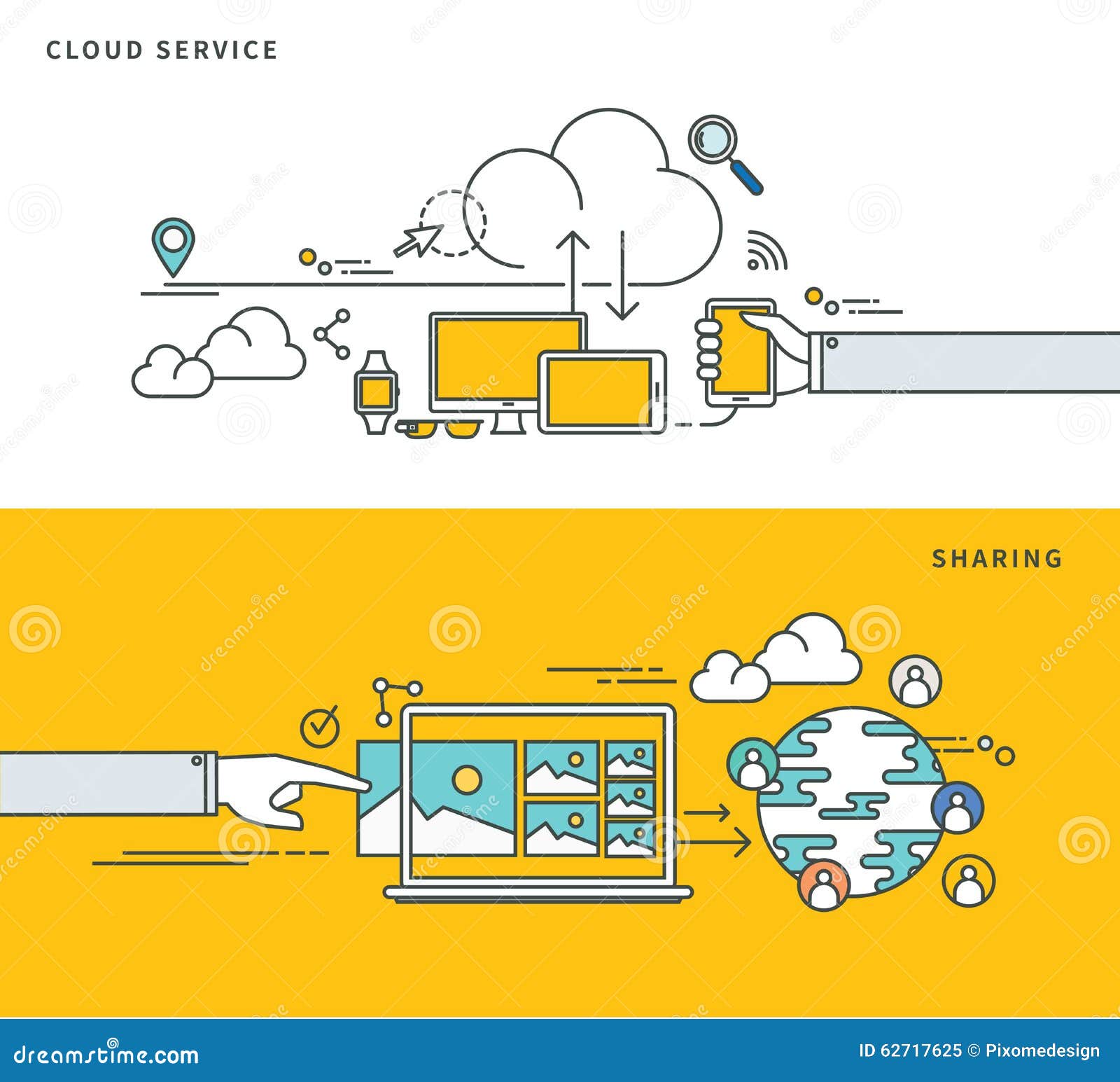 Simple Line Flat Design of Cloud Service & Sharing, Modern Vector ...