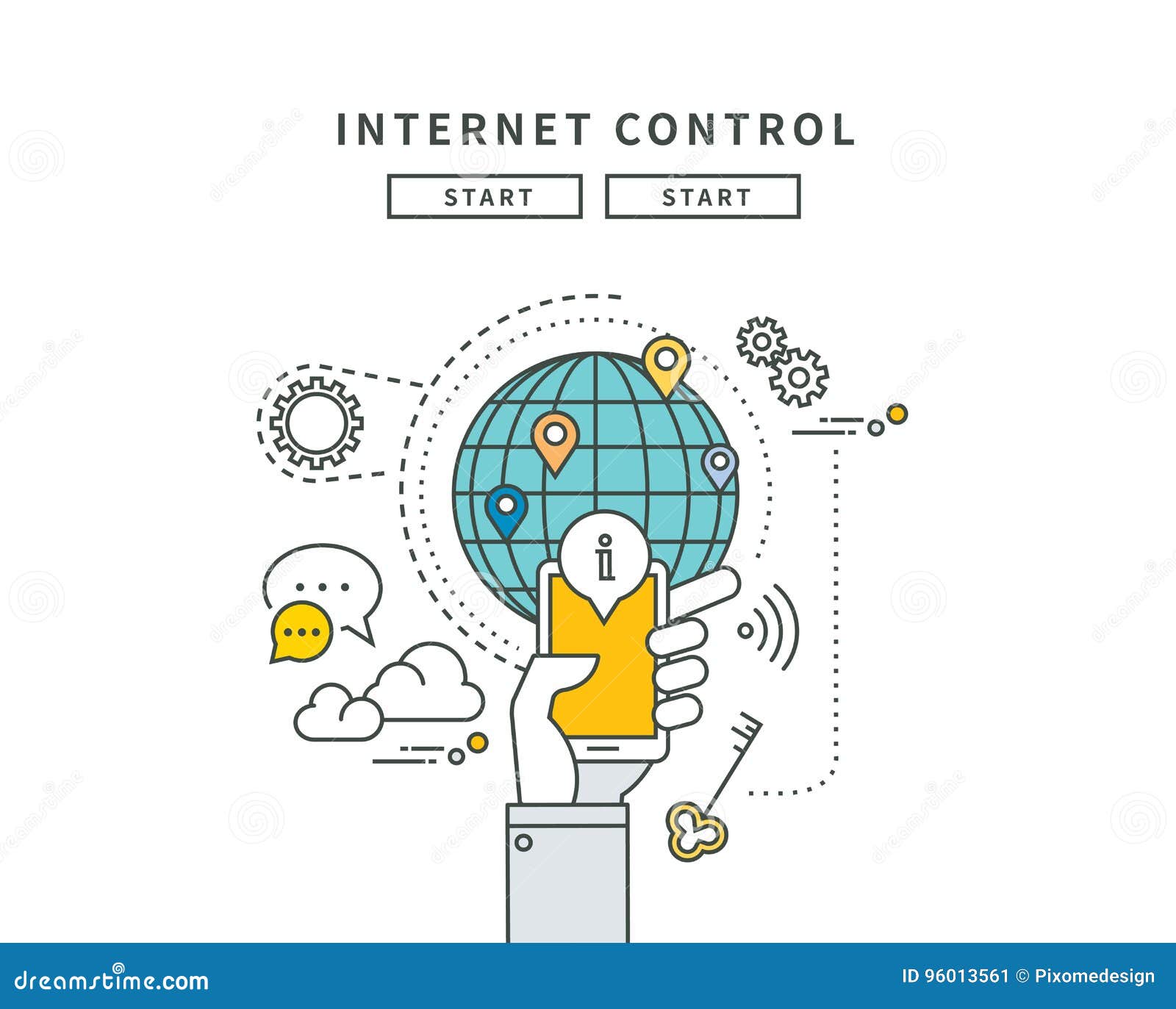 Simple Line Flat Design of Internet Control, Modern Illustration Stock ...