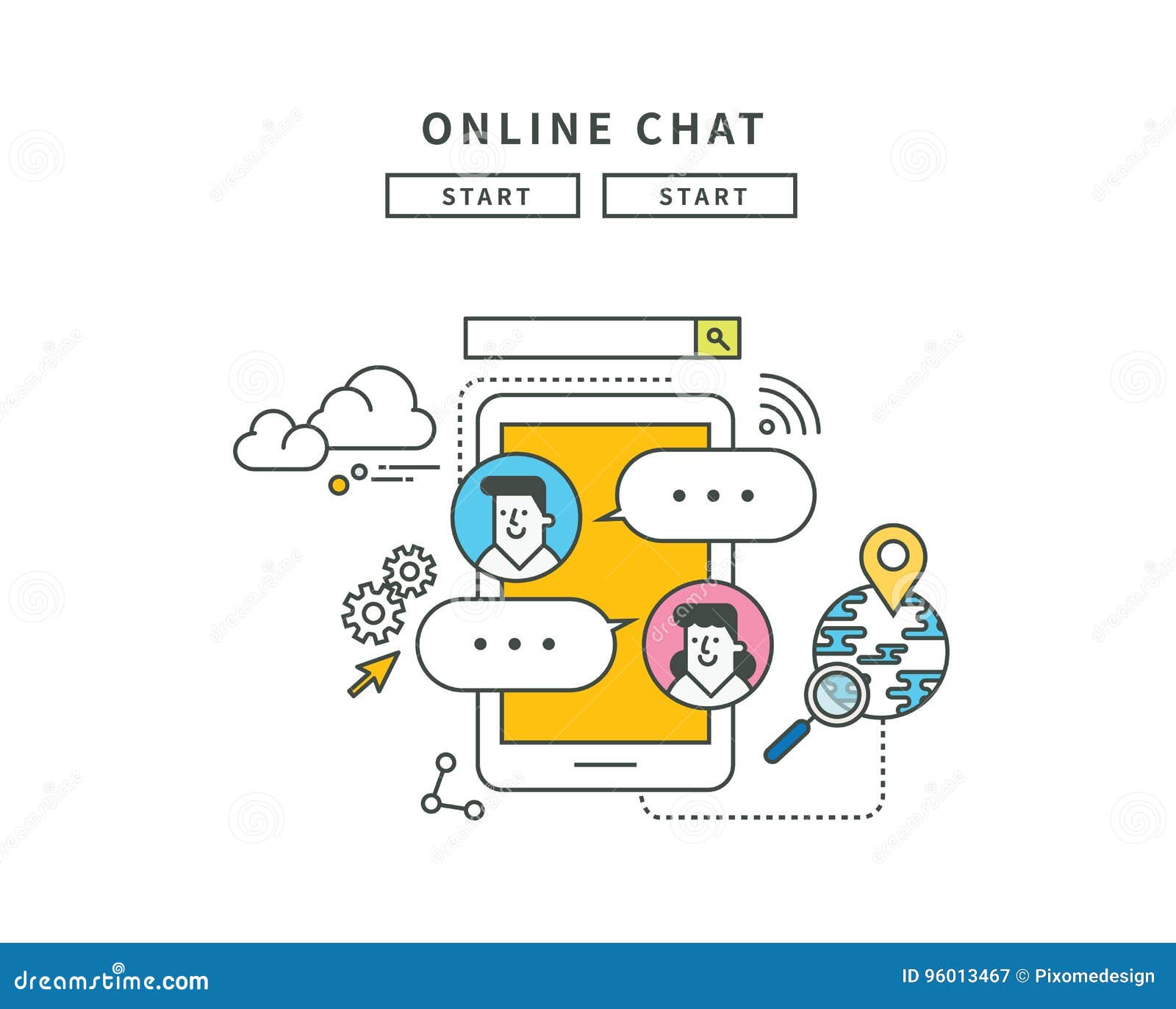 Simple Line Flat Design of Online Chat, Modern Illustration Stock ...