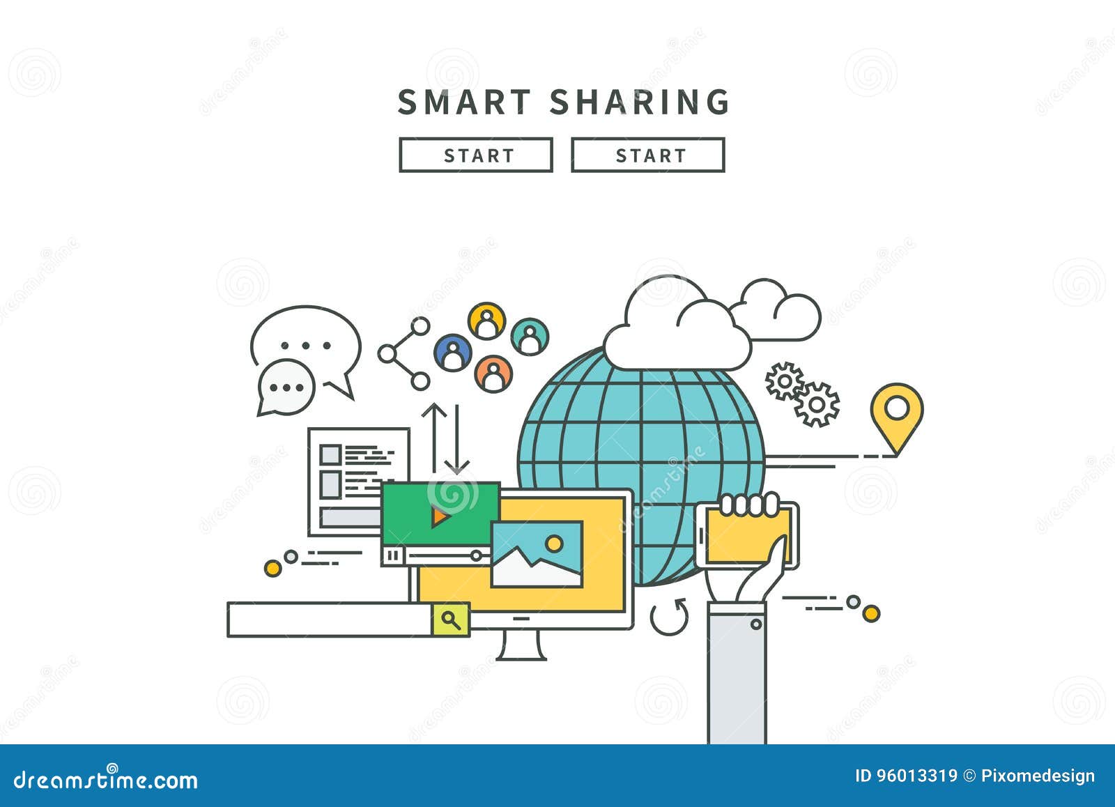 Simple Line Flat Design of Smart Sharing, Modern Illustration Stock ...