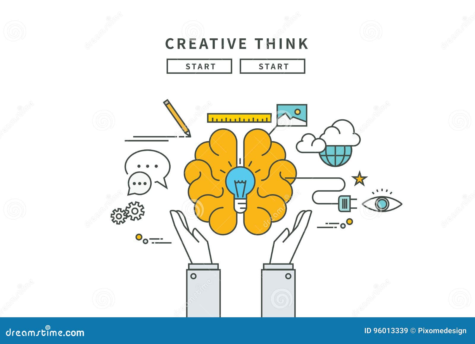 Simple Line Flat Design of Thinking Creative, Modern Illustration Stock ...