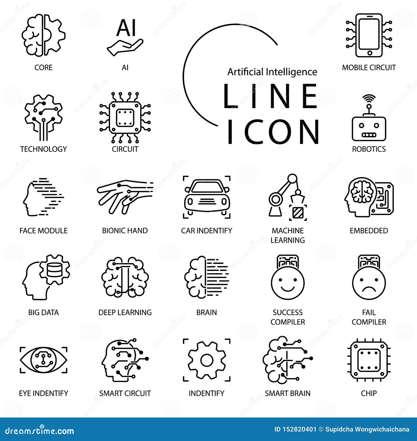 Simple Line Icon about Artificial IntelligenceAI Technology. Include ...