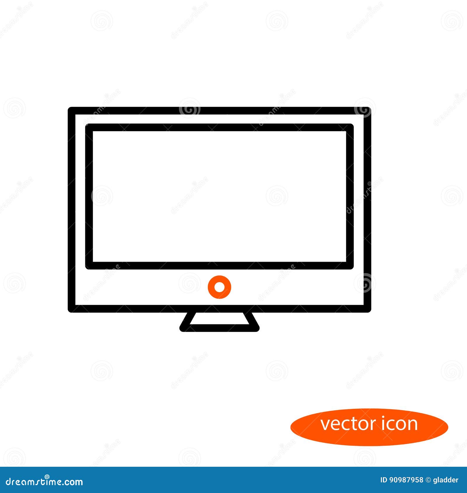 Simple Line Image of the Monitor with an Orange Power Button, a Linear ...