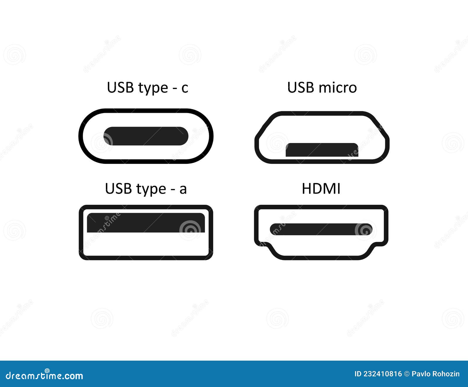 Simple Line Isolated Vector Icon Set Ports Usb in Flat Stock Vector ...