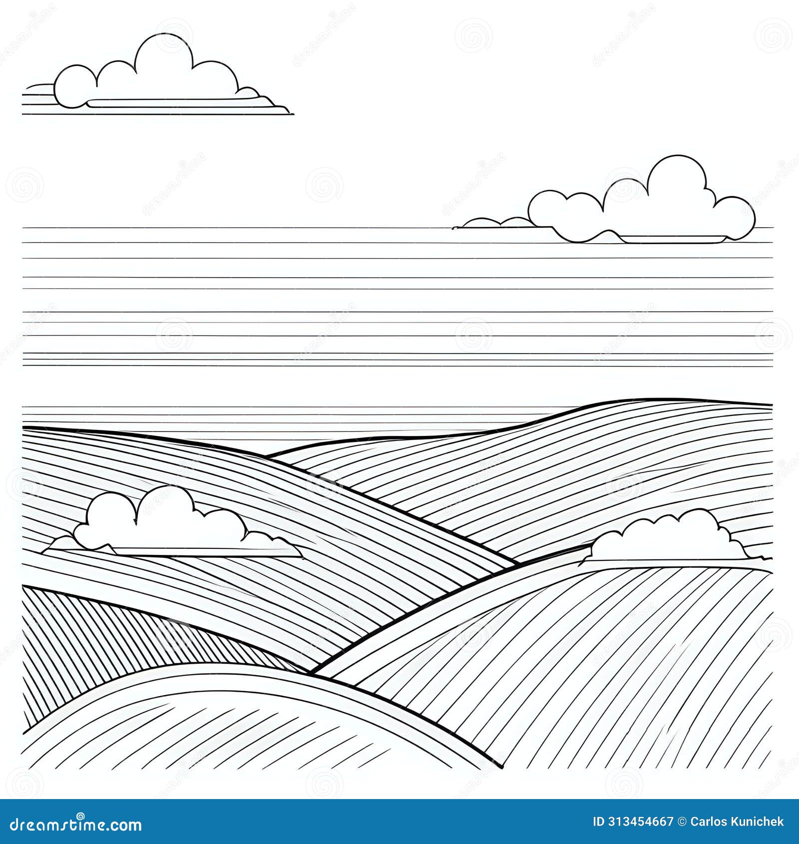 Simple Line Landscape with Clouds - Generated by Ai Stock Illustration ...
