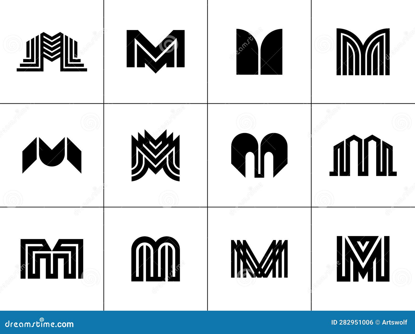 Simple Line Monogram Letter M Logo Design Set. Modern Abstract Initial ...