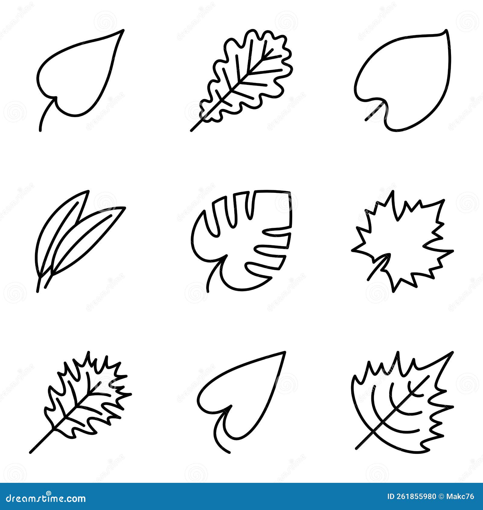 Simple Line Set of Leaf Icons. Isolated on White Background Stock ...