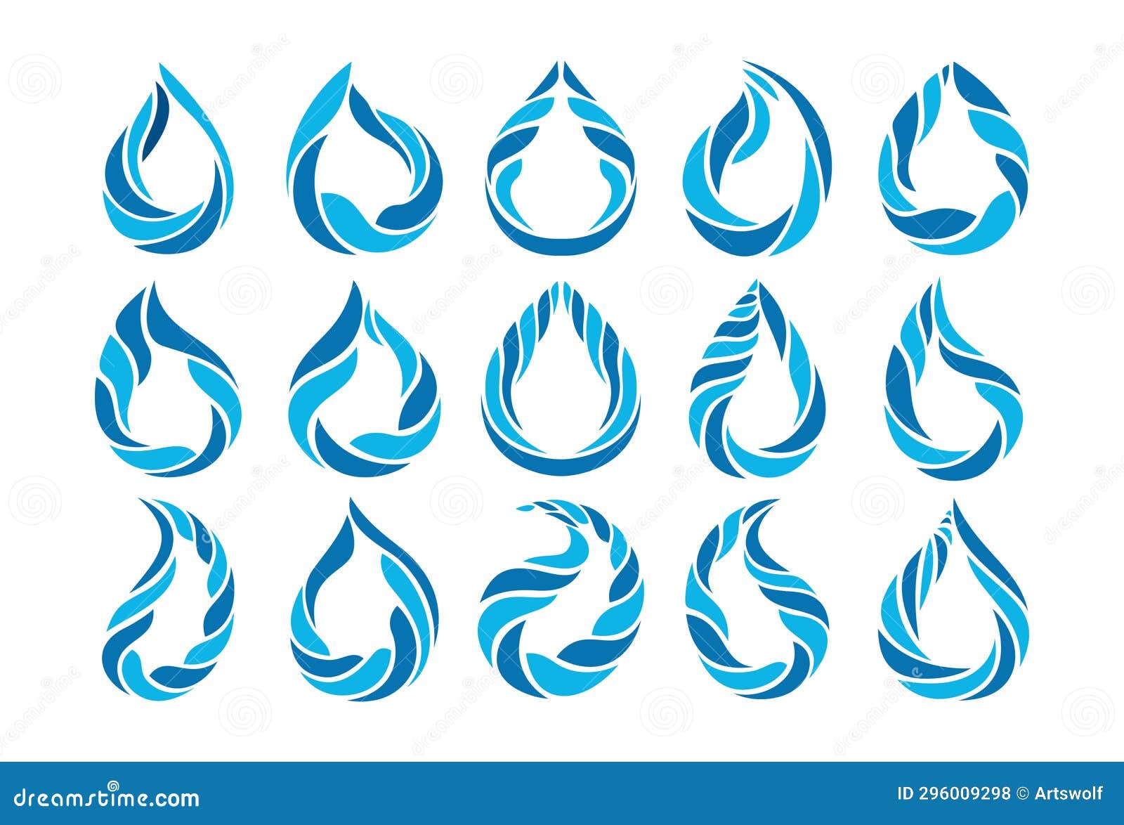 Simple Line Swoosh Abstract Water Drop Icon Logo Design Set Stock ...