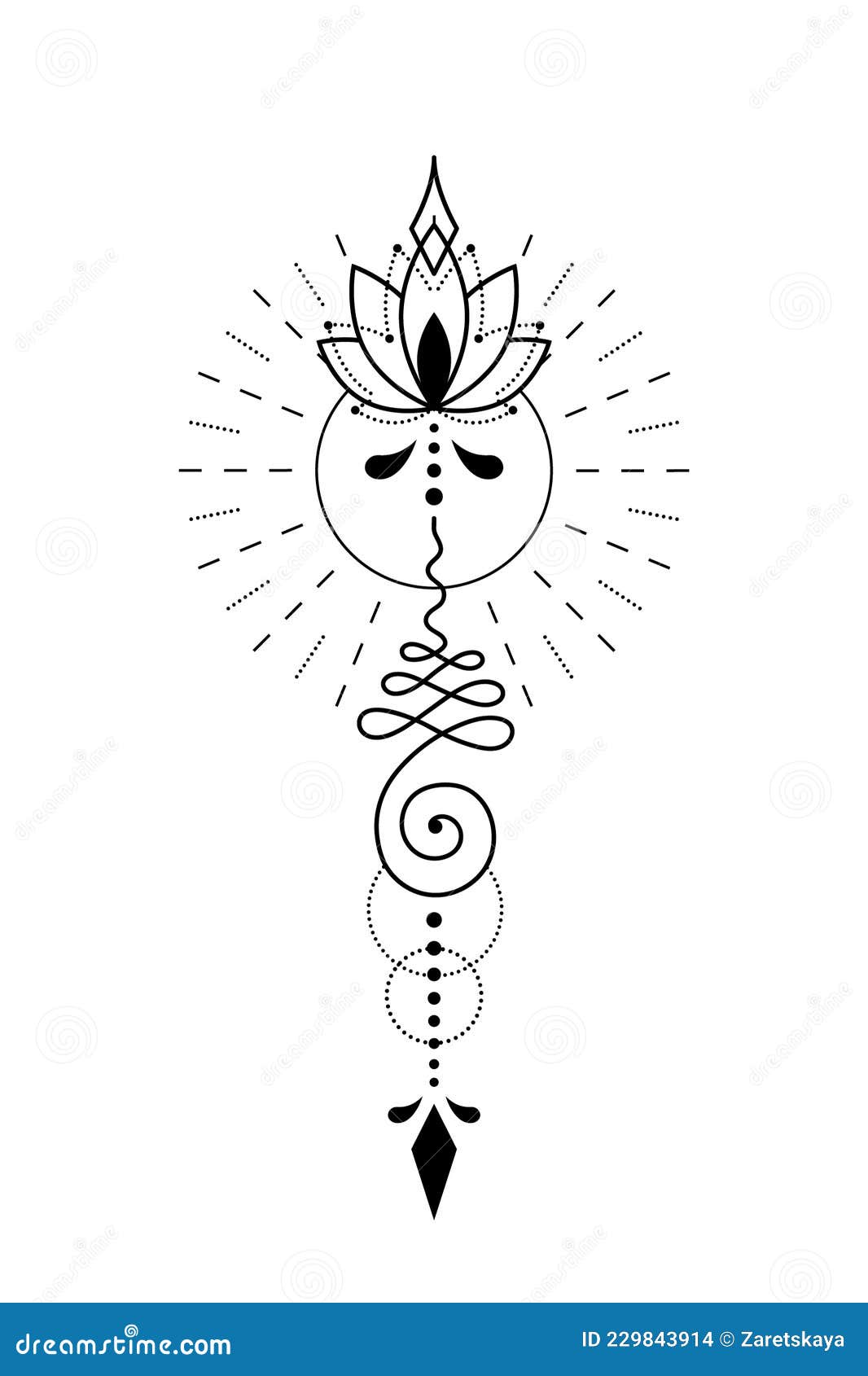 Simple Line Tattoo Drawing with Sun and Lotus Stock Vector ...