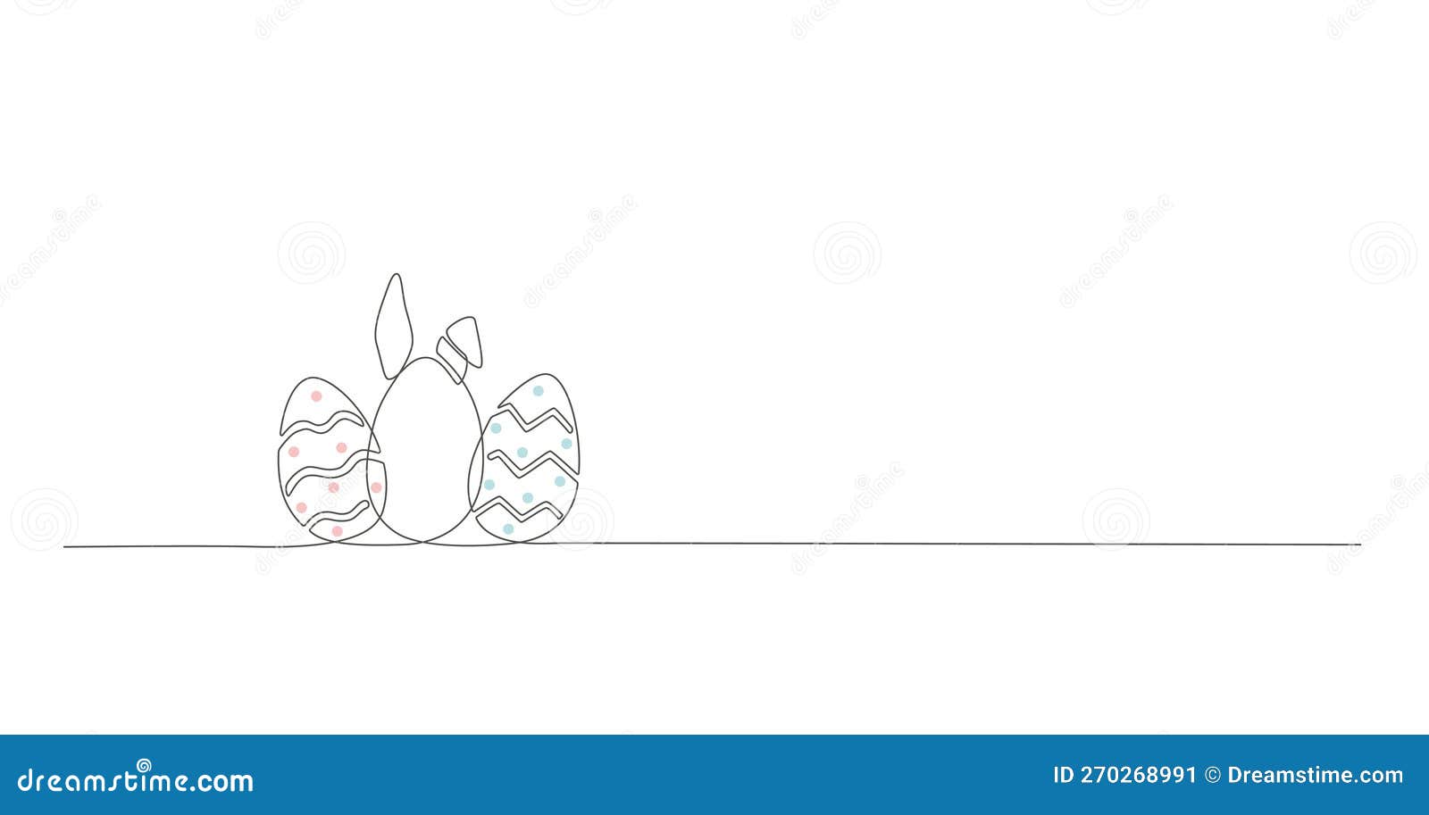 Simple Line Vector Banner With Easter Bunny, Eggs Ssilhouette. Outline ...