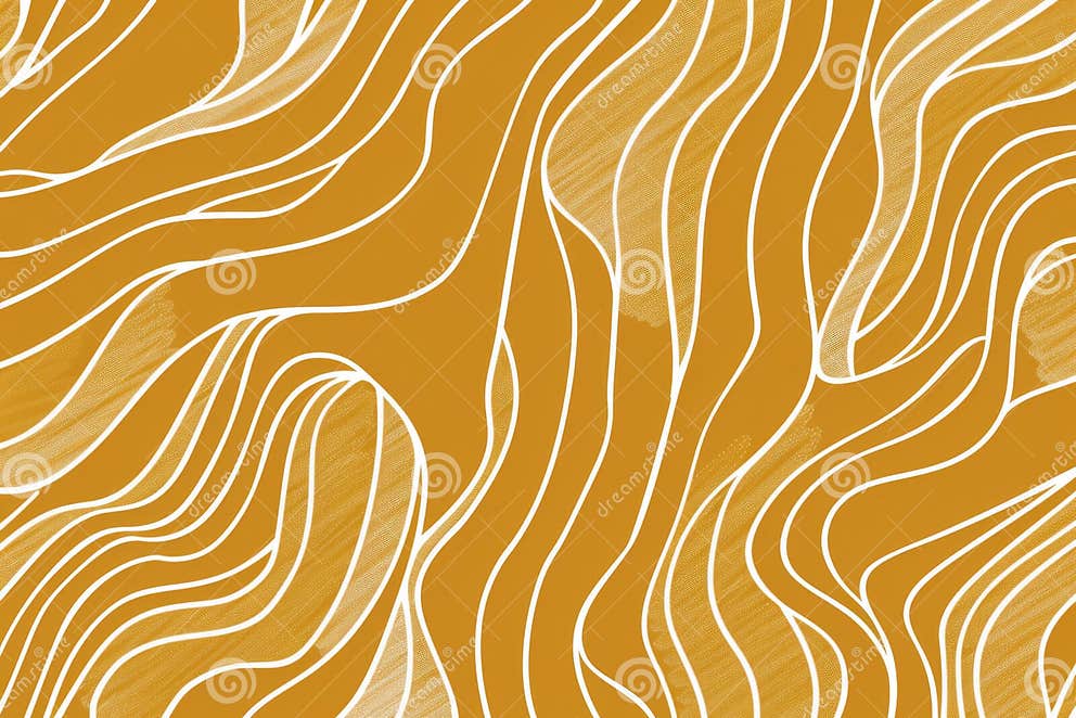 Simple Line Vector Pattern, White Lines on Mustard Background, Wavy ...