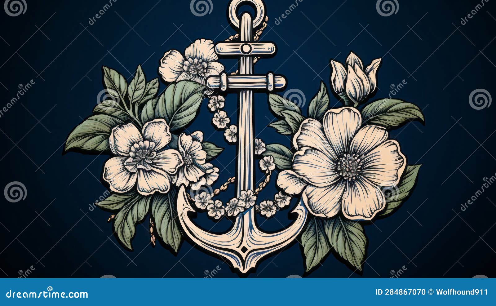 Simple Line Work Anchor Tattoo Flash. Traditional Navy. AI Generated ...