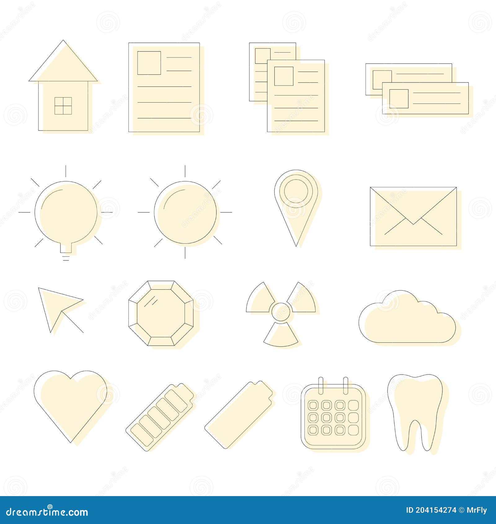 Simple Line, Yellow Web Icons Set, Vector Illustration Stock ...