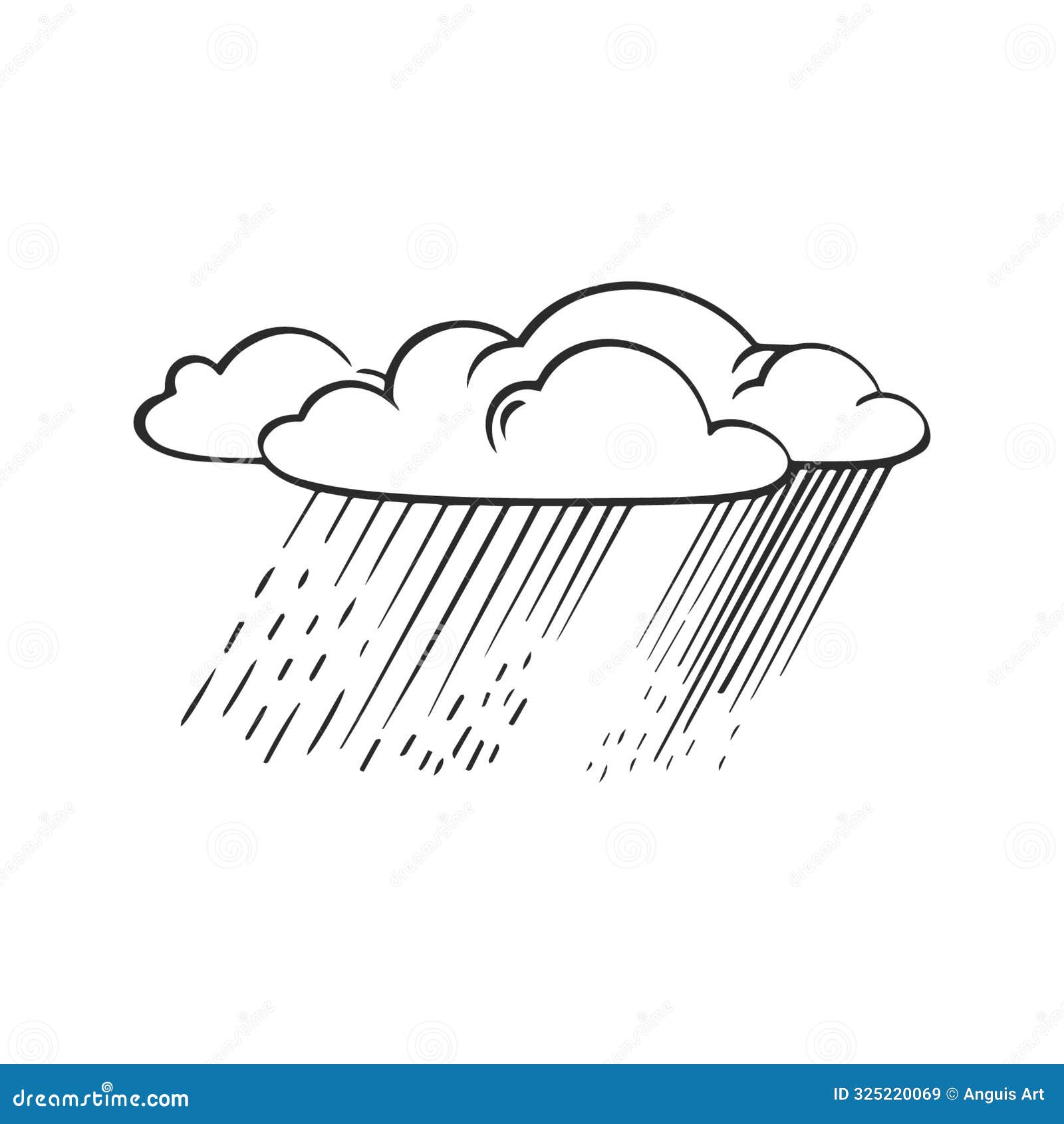 Simple Linear Black Ink Hand Drawn Cloud with Rain. Stock Vector ...