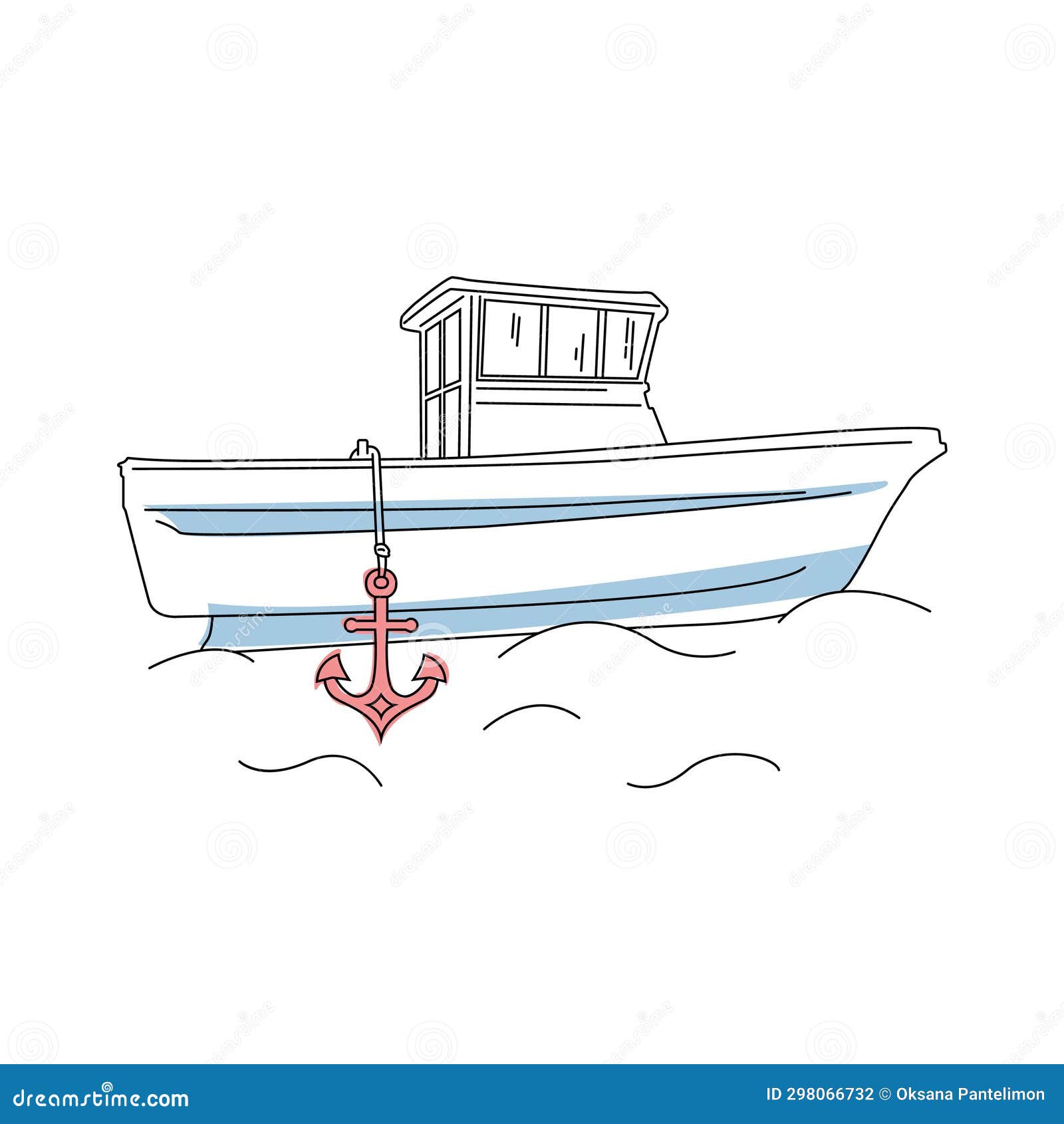 Simple Linear Illustration with a Boat Stock Vector - Illustration of ...