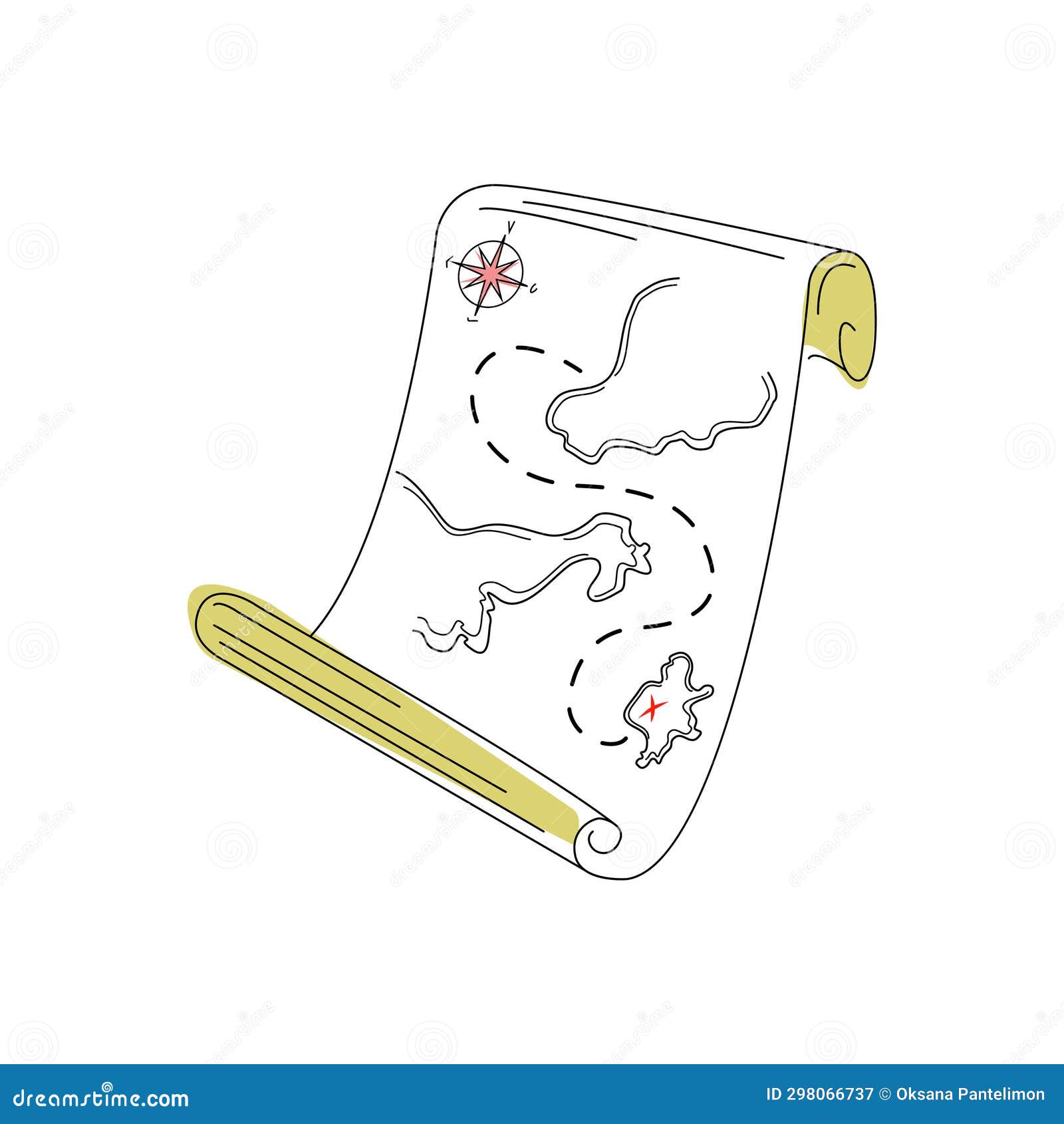 Simple Linear Illustration with Pirate Treasure Map Stock Illustration ...