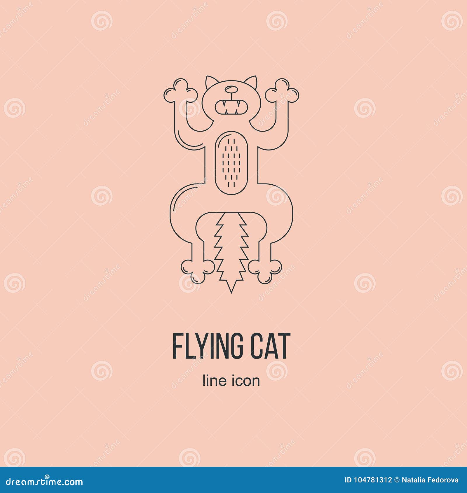 Simple Linear Icon with Flying Cat Geometric Style. Stock Vector ...