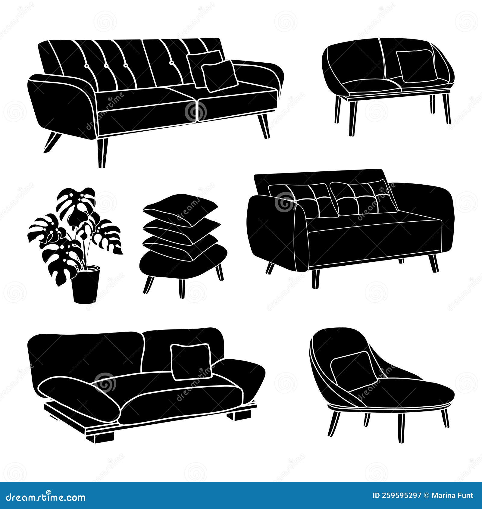 Simple Linear Icon of Sofas for Interior Set Stock Vector ...