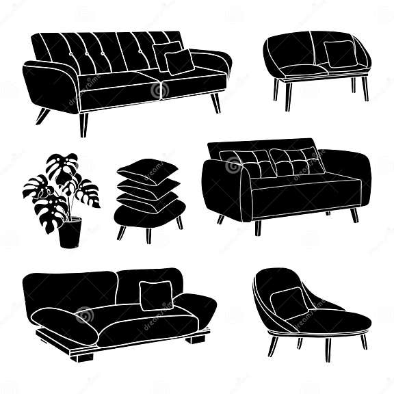 Simple Linear Icon of Sofas for Interior Set Stock Vector ...