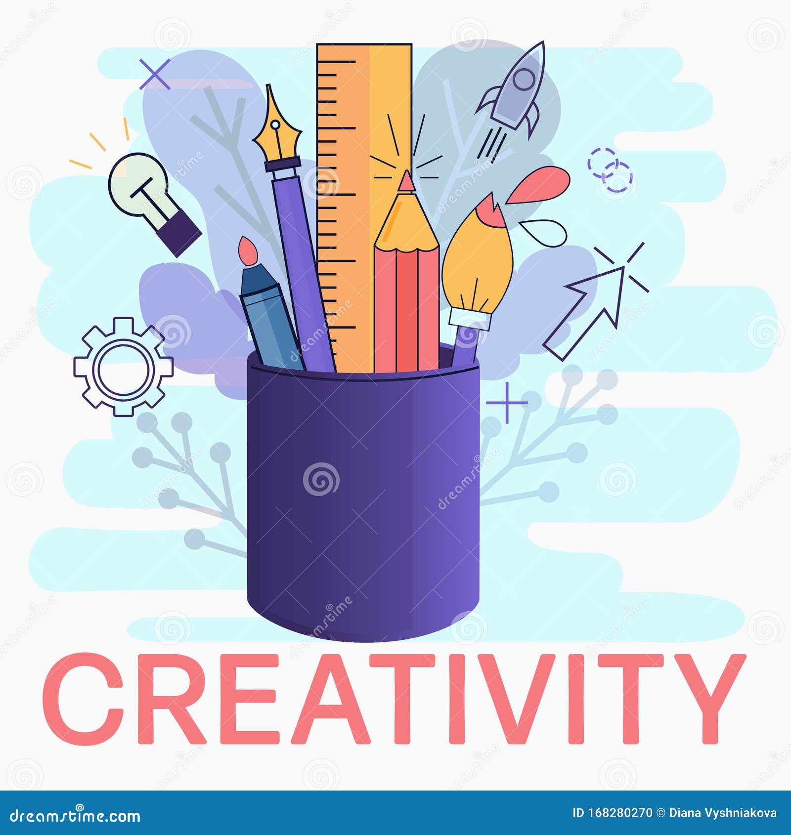 Simple Linear Icons in a Modern Style Flat. Creative Process. Isolated ...