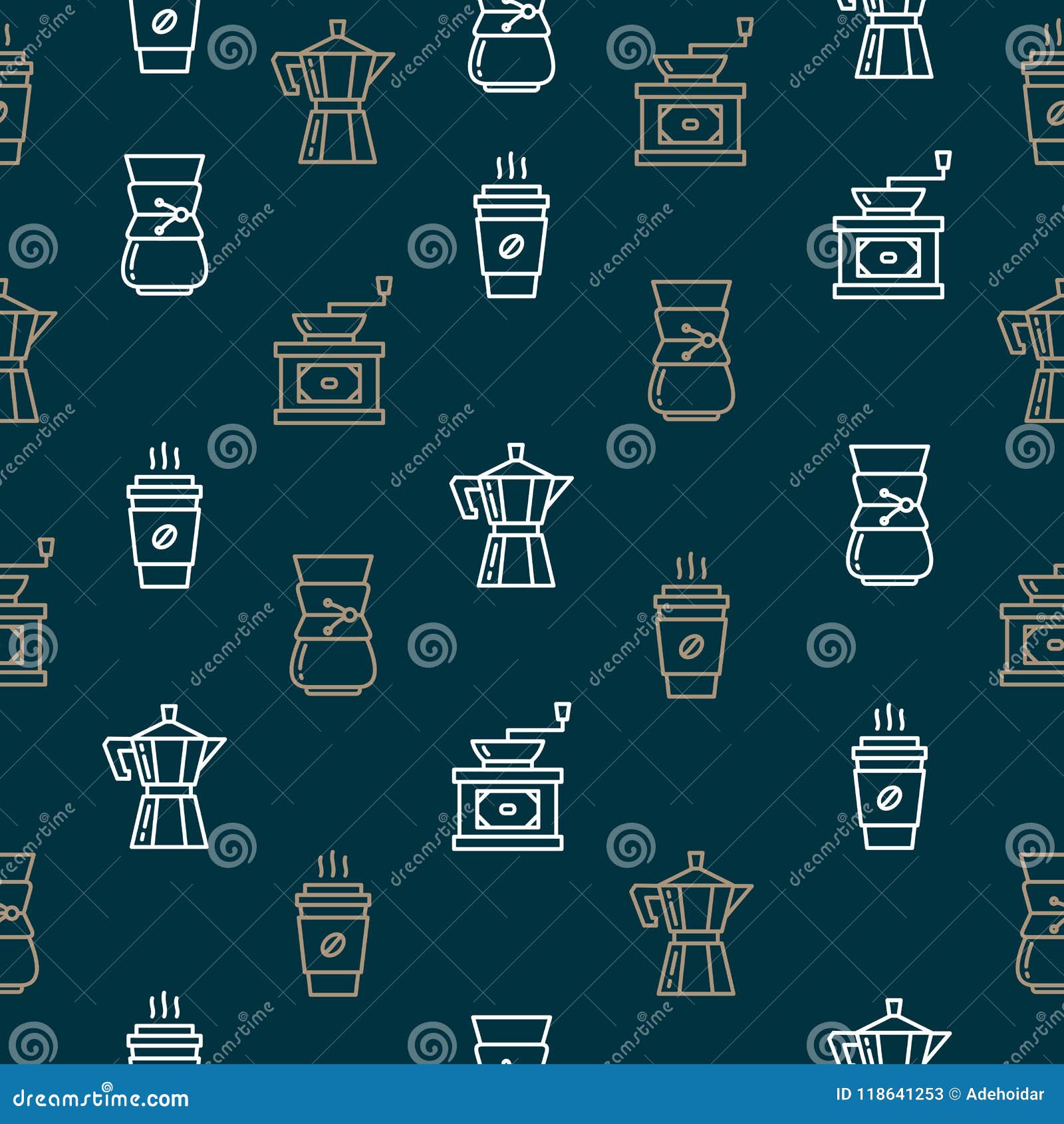 Simple Lineart Coffee Seamless Pattern. Hipster Coffee Wrapping Paper ...