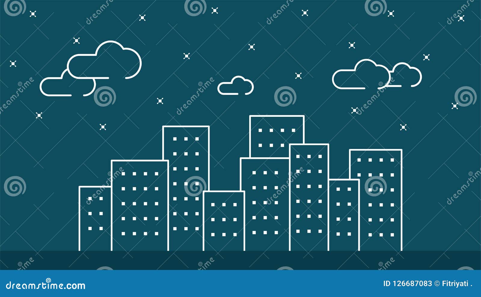 Simple Lineart of a Town in the Night Stock Vector - Illustration of ...