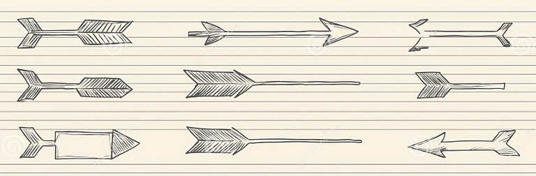 Simple Lines Hand Drawn Black Arrows in Different Styles. Simple Lines ...