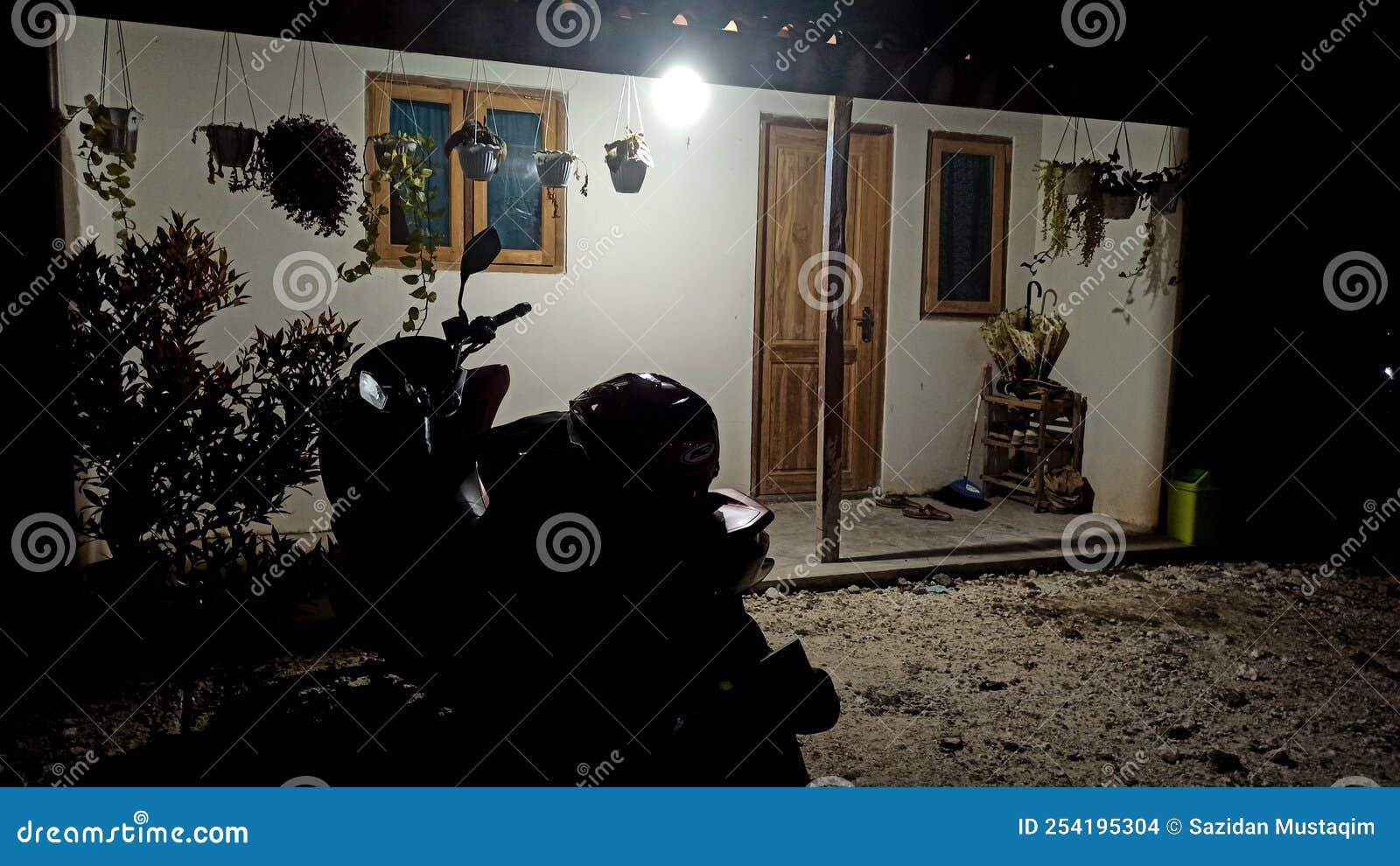 Simple Little House in a Village at Night Stock Photo - Image of ...