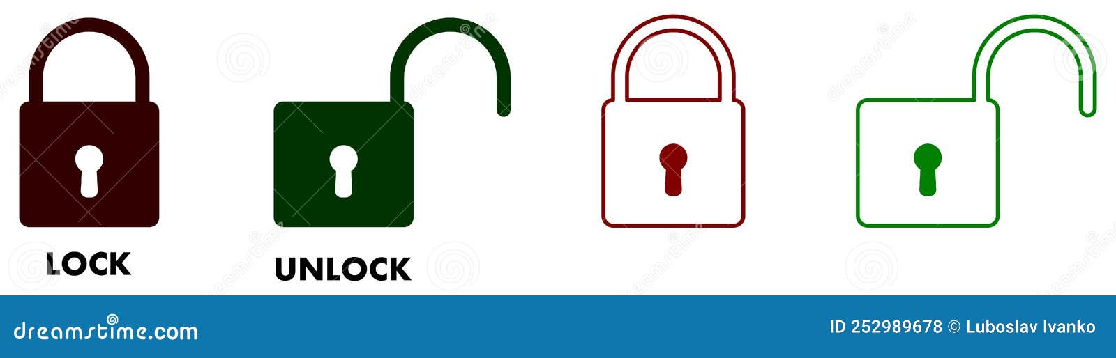Simple Lock or Unlock Padlock Icons, Filled and Outline Version Stock ...