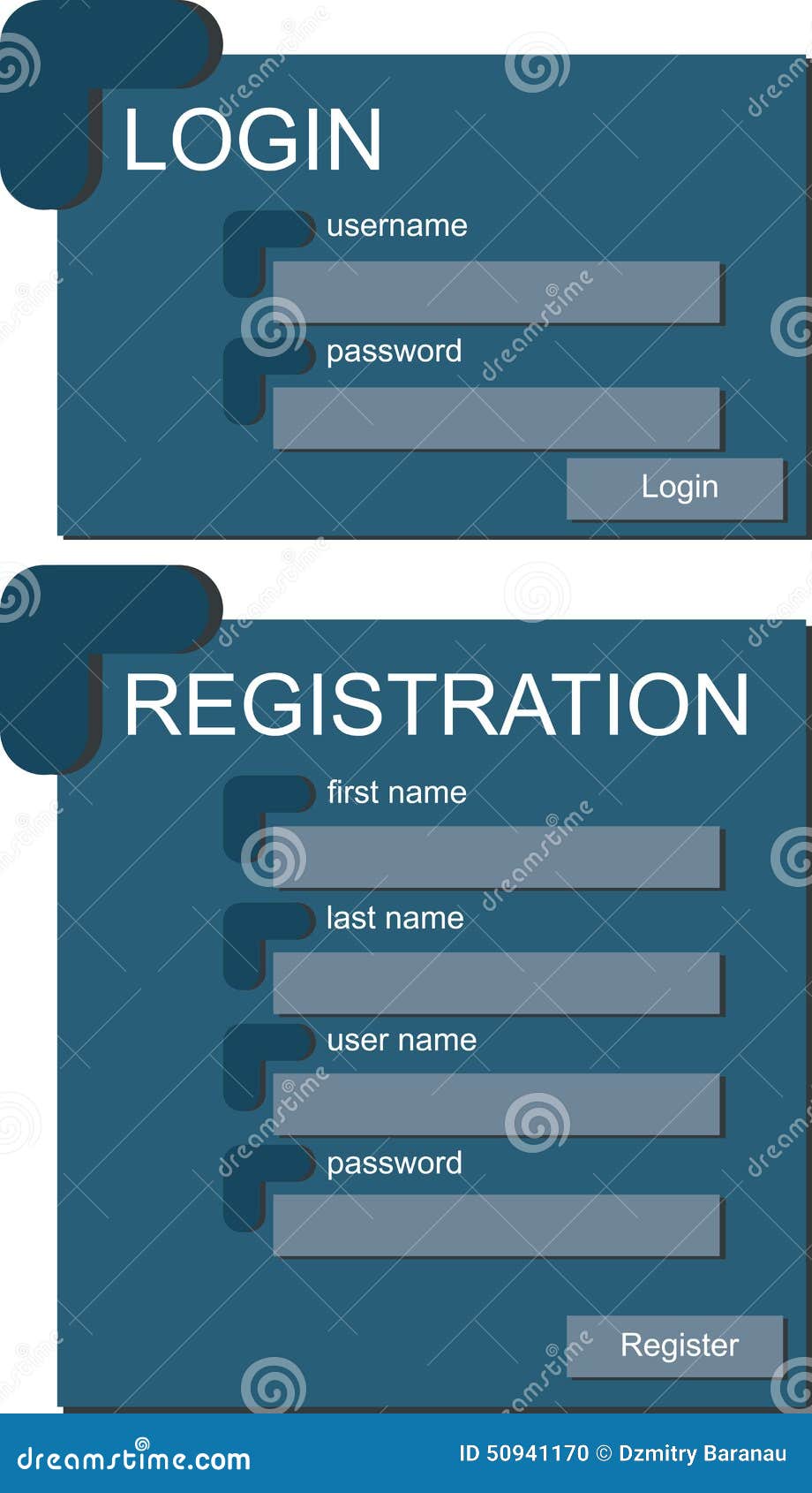 Simple Log in and Register Forms in Vector Stock Vector - Illustration ...