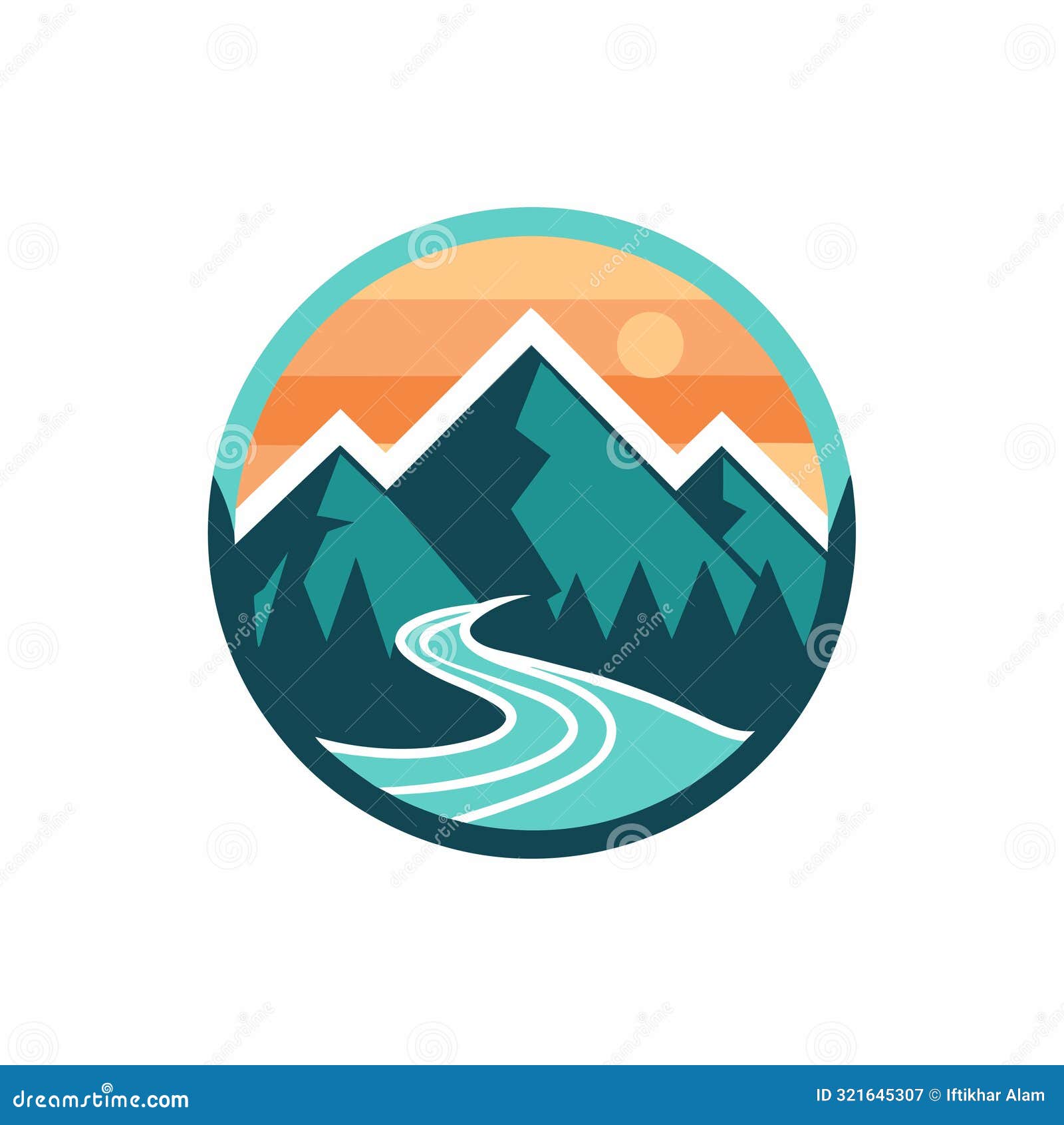This is a Simple Logo Template Featuring a Mountain Range and Winding ...