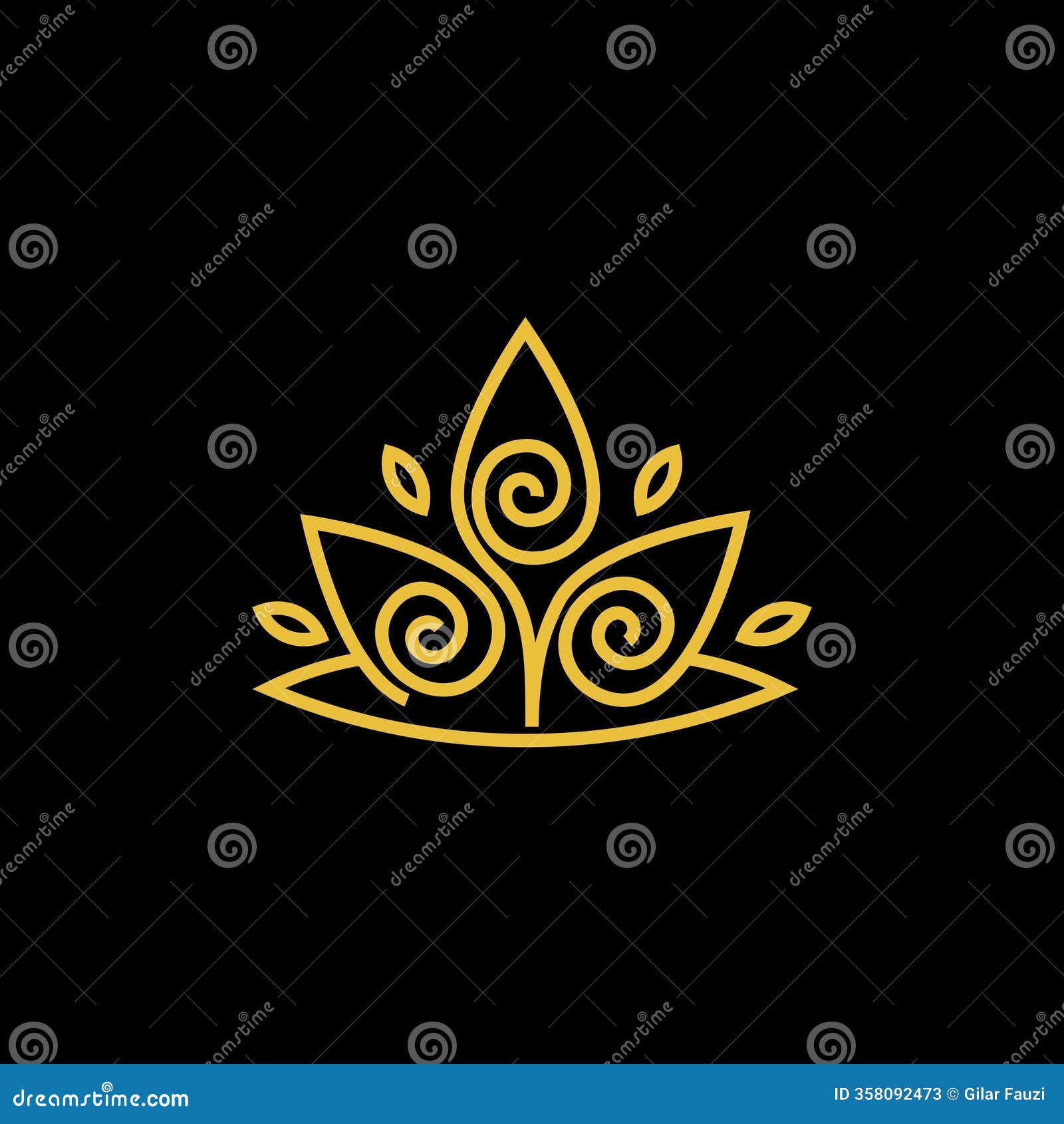 Simple Lotus Flower Line Drawing Gold On Green Background. Lotus ...