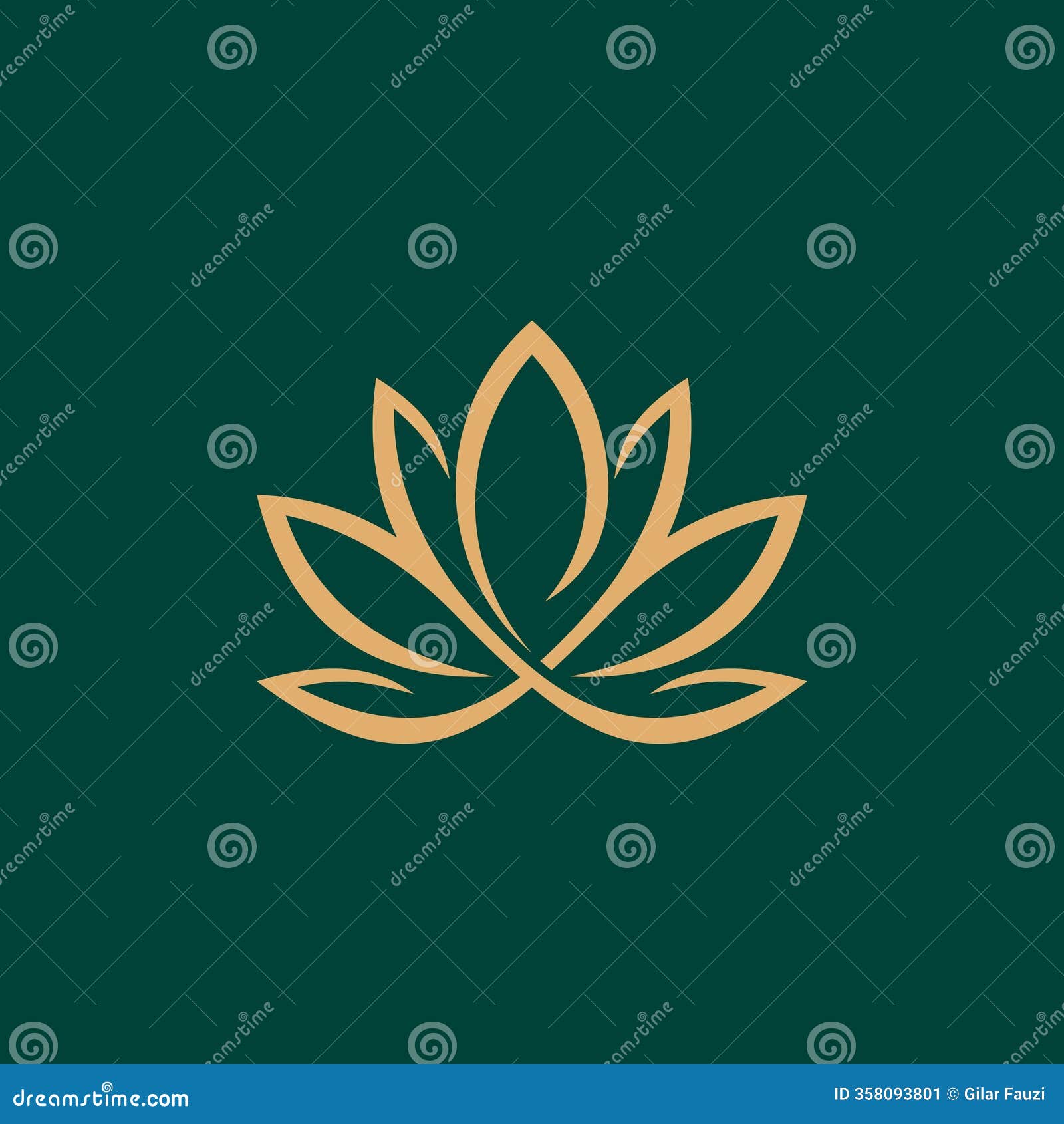 Simple Lotus Flower Line Drawing Gold On Green Background. Lotus ...