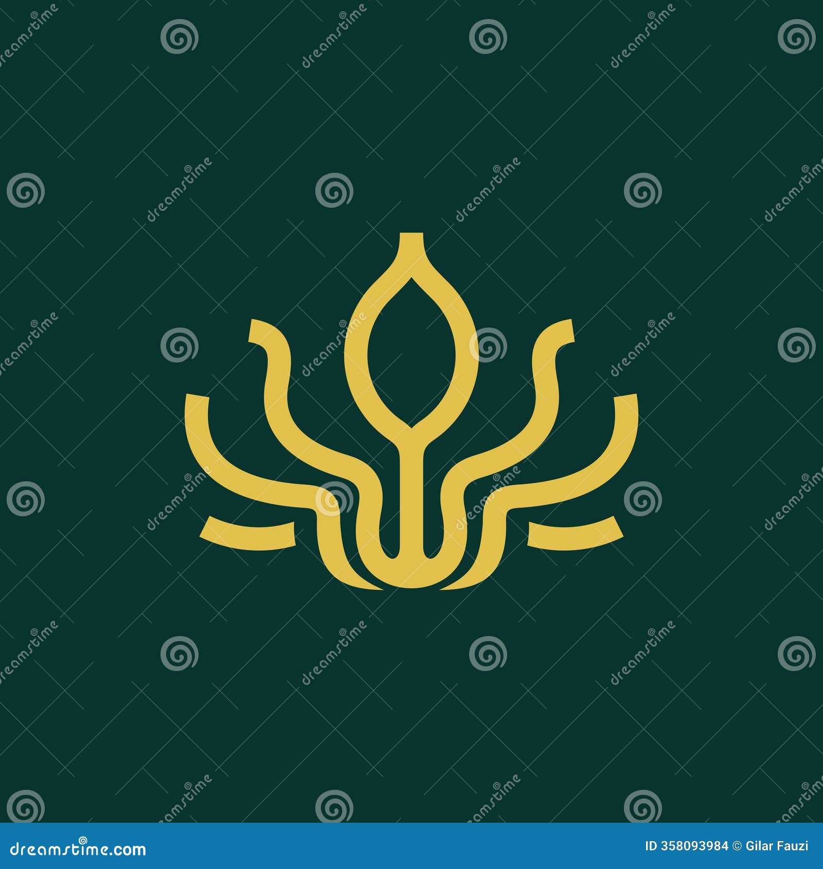 Simple Lotus Flower Line Drawing Gold On Green Background. Lotus ...