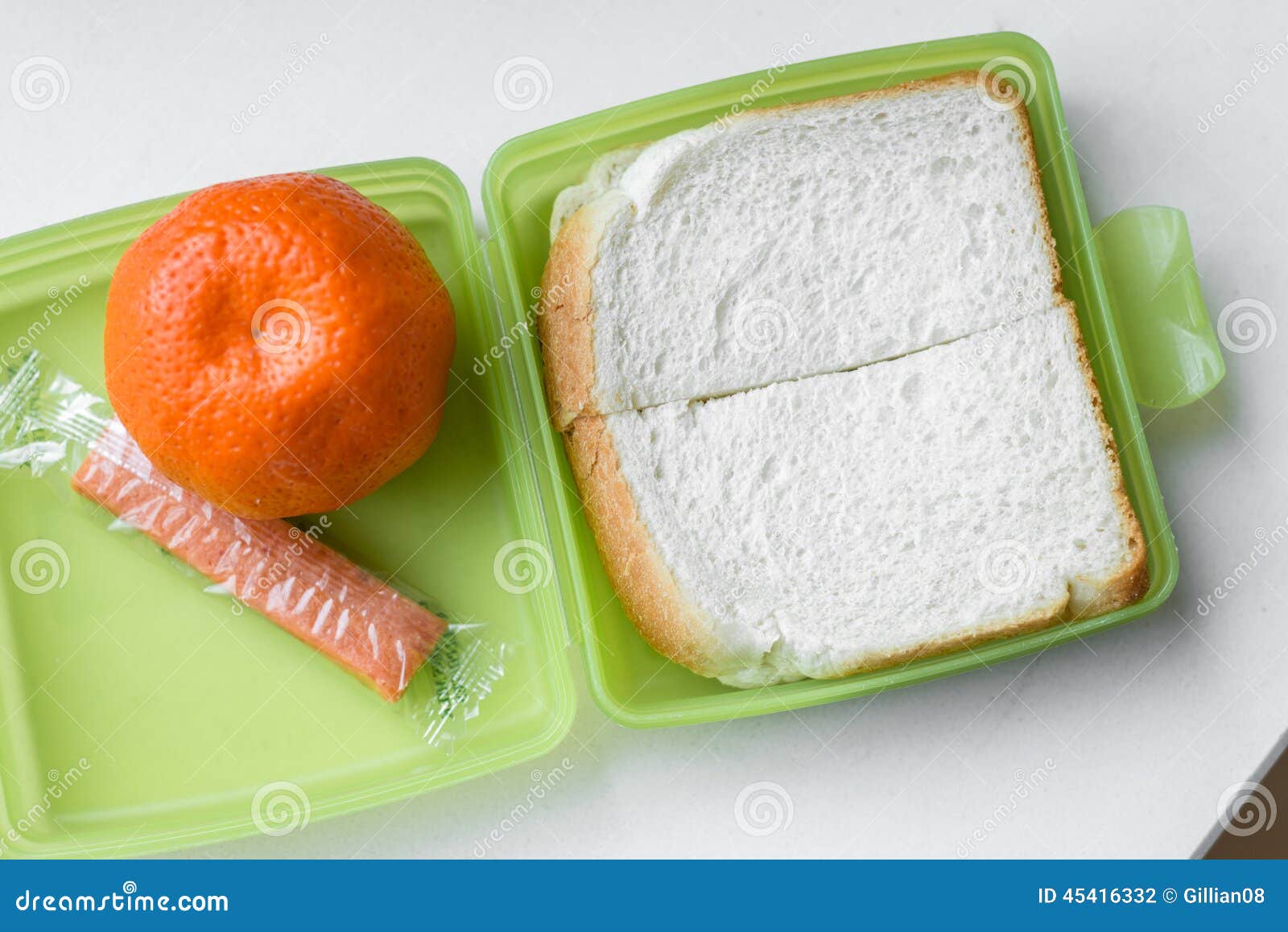 Simple Lunch in Green Lunchbox, Overhead View Stock Photo - Image of ...