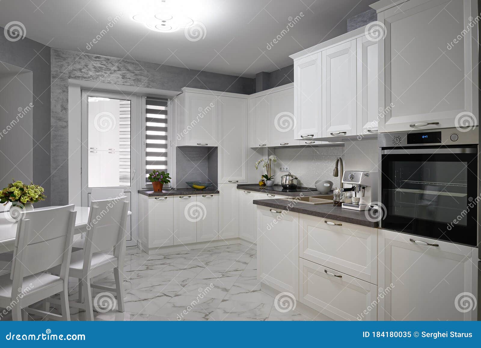 Simple and Luxury Modern White Kitchen Interior Stock Image - Image of ...