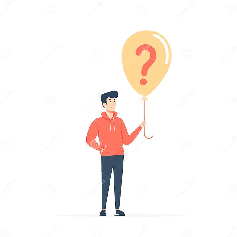 Simple Man Holding a Balloon Shaped Like a Question Mark Flar Vector ...