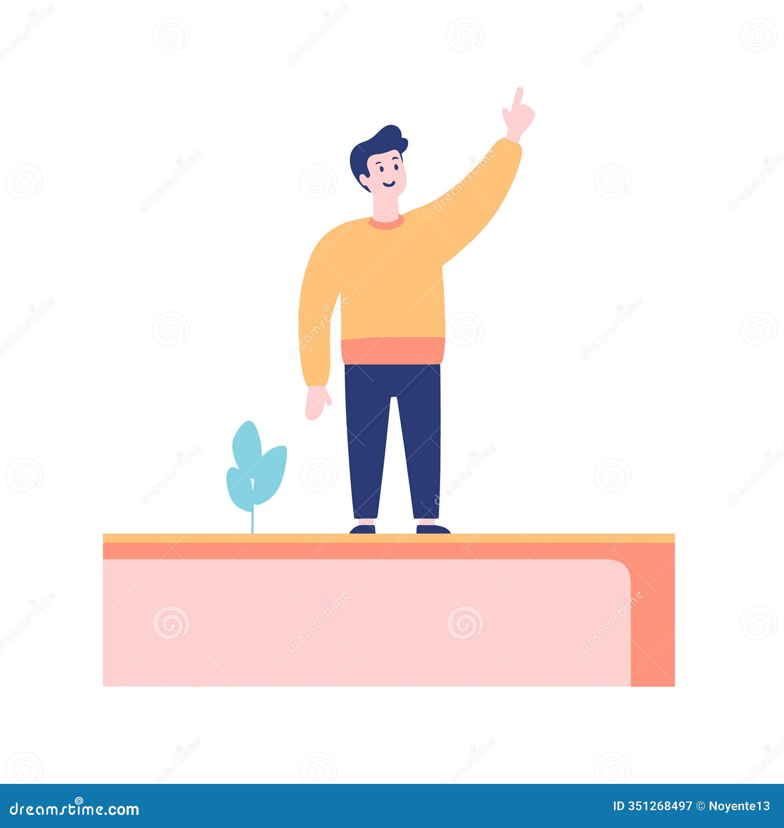 Simple Man Raising Hand Eager To Ask a Question Flar Vector Stock ...