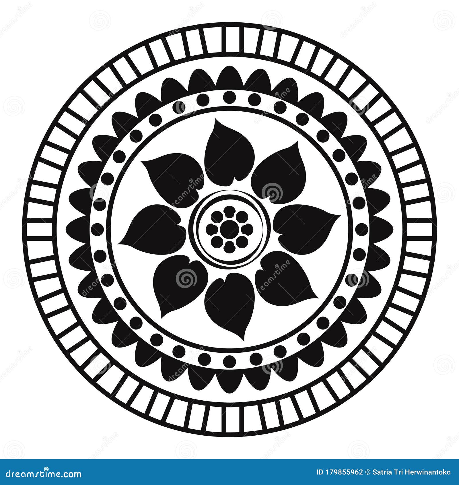 Simple Mandala Art With Leaf, Dots, Strips Vector Illustration Black ...