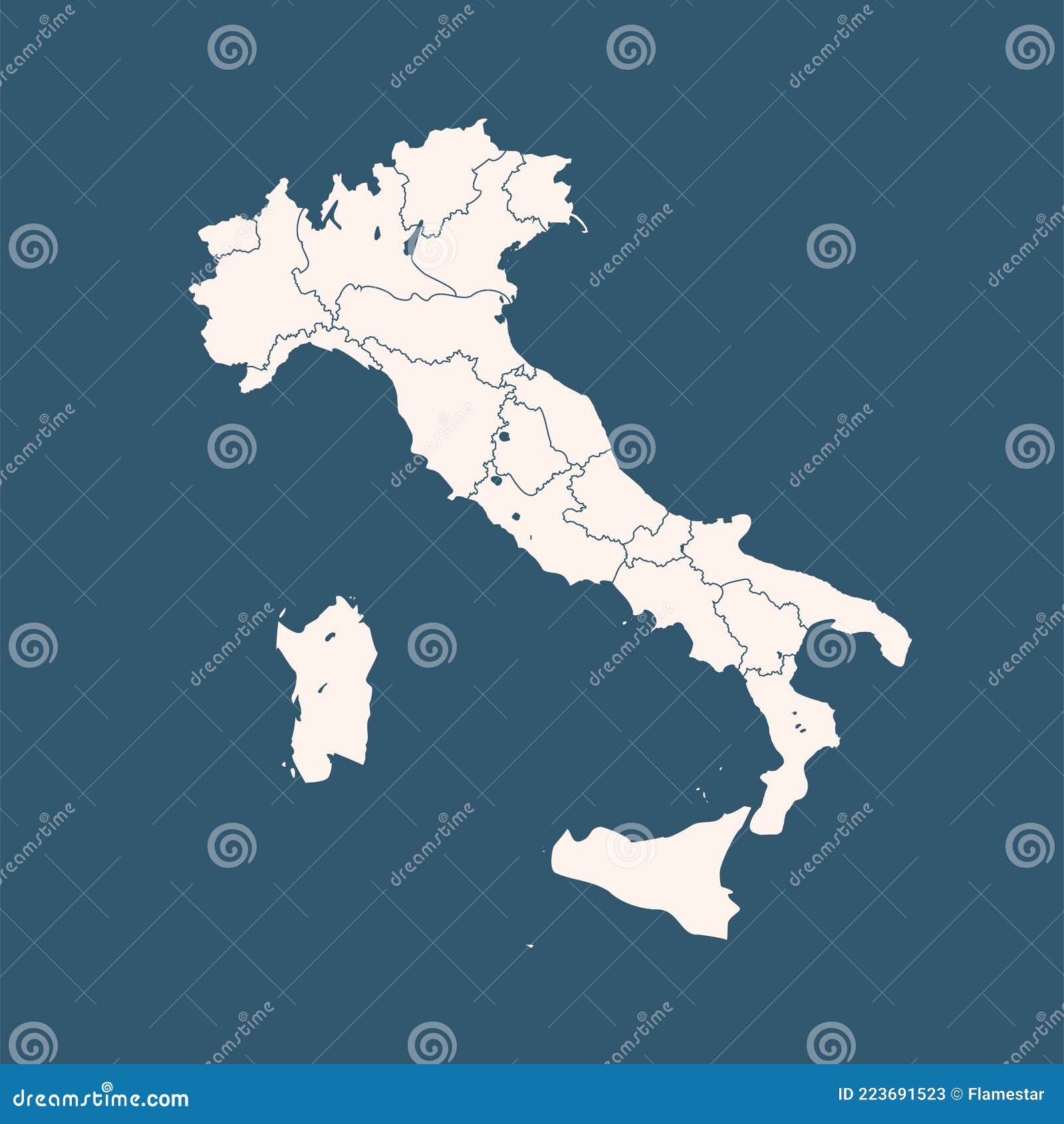 Simple Map of Italy Isolated on Blue Background. Vector Stock Vector ...
