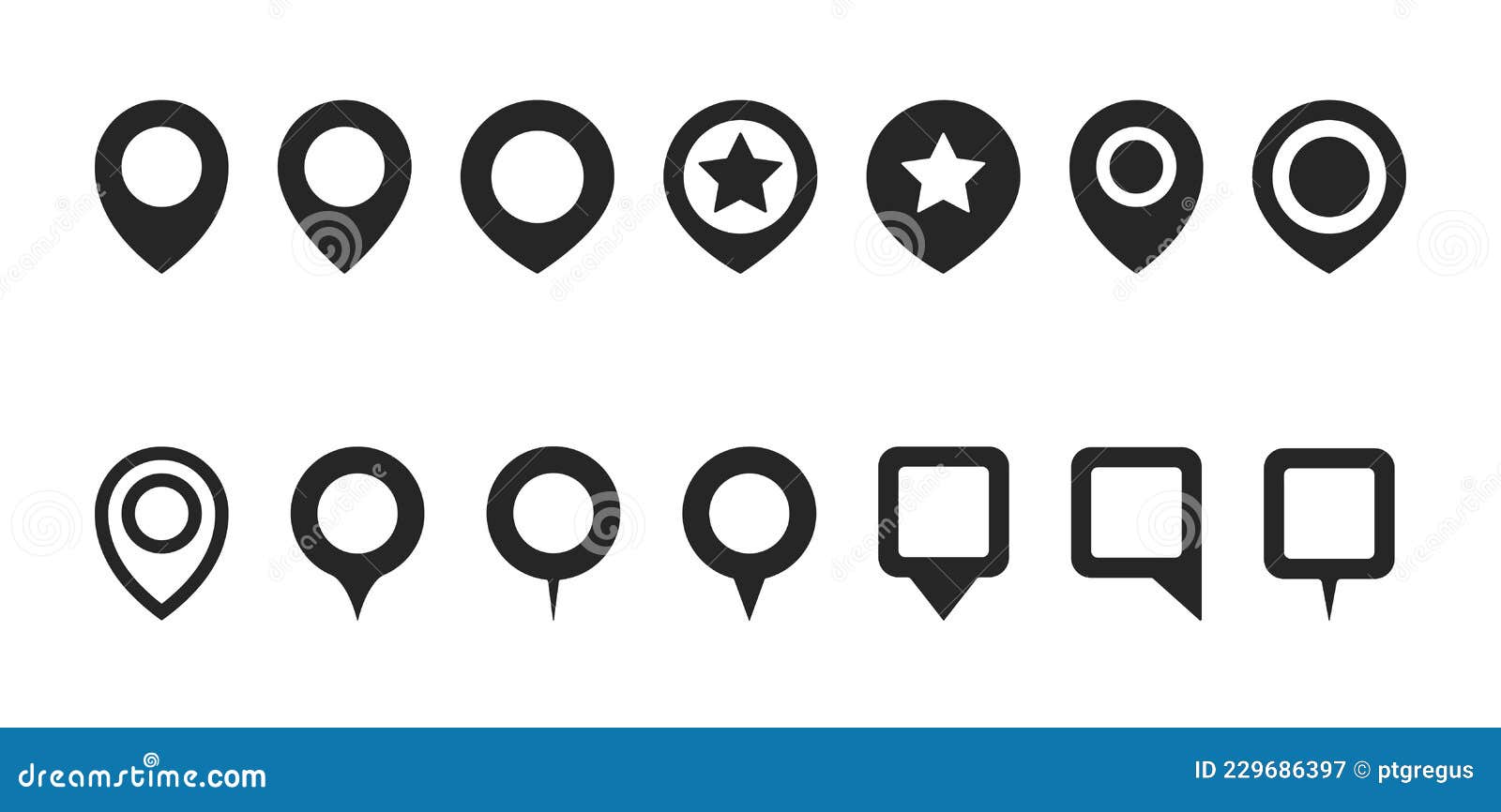 Simple Map Pin Collection. GPS, Location Pin Sign. Map Pointer Symbol ...