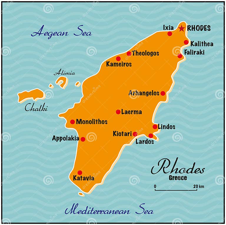 Simple Mapa Vectorial De La Isla Griega De Rodas Ilustración del Vector ...