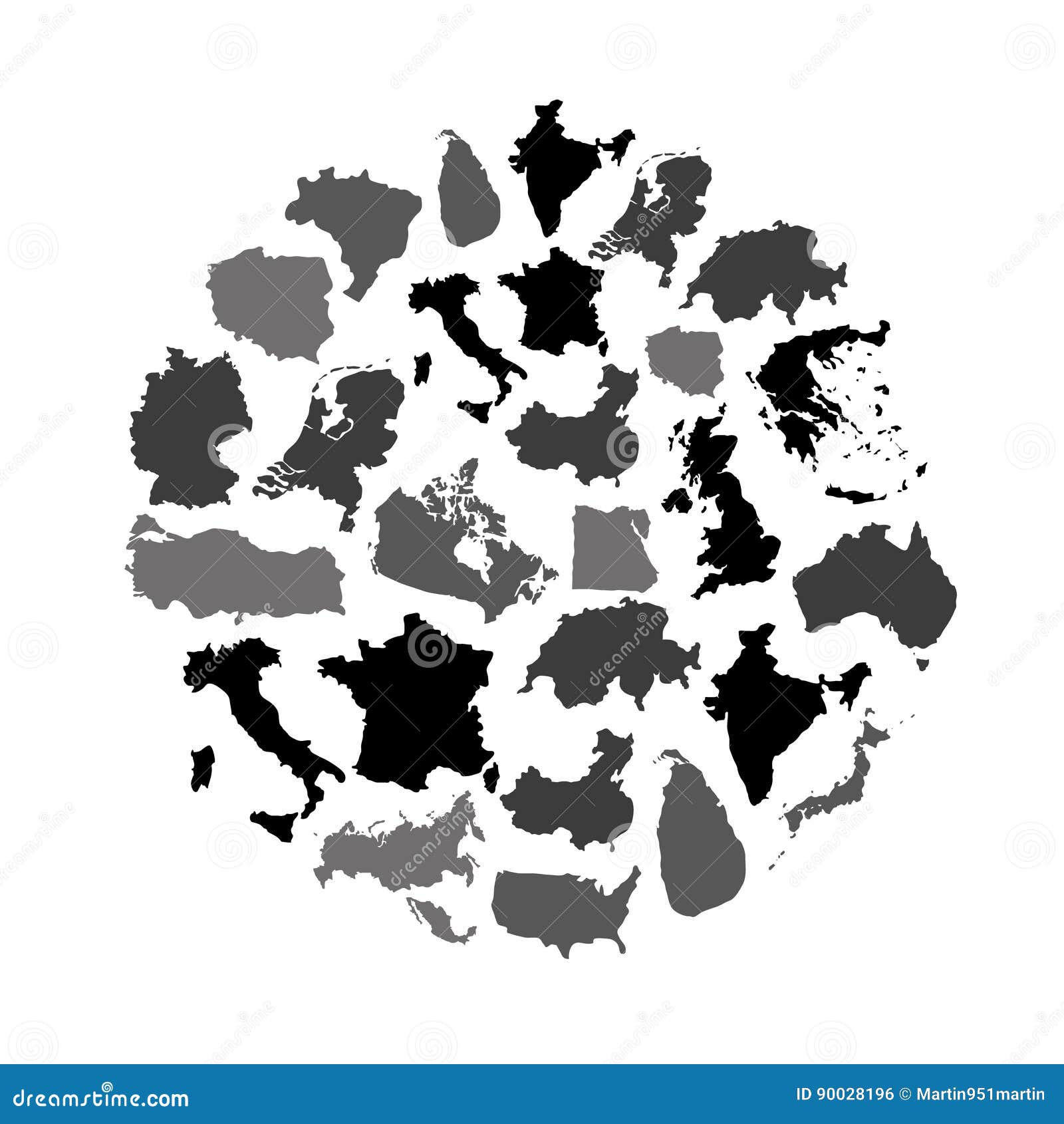 Simple Maps of Different Country Collection in Circle Eps10 Stock ...
